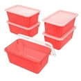 Storex Plastic Cubby Bin with Lid, Kids' Craft Storage, Tint Red, 5 ...