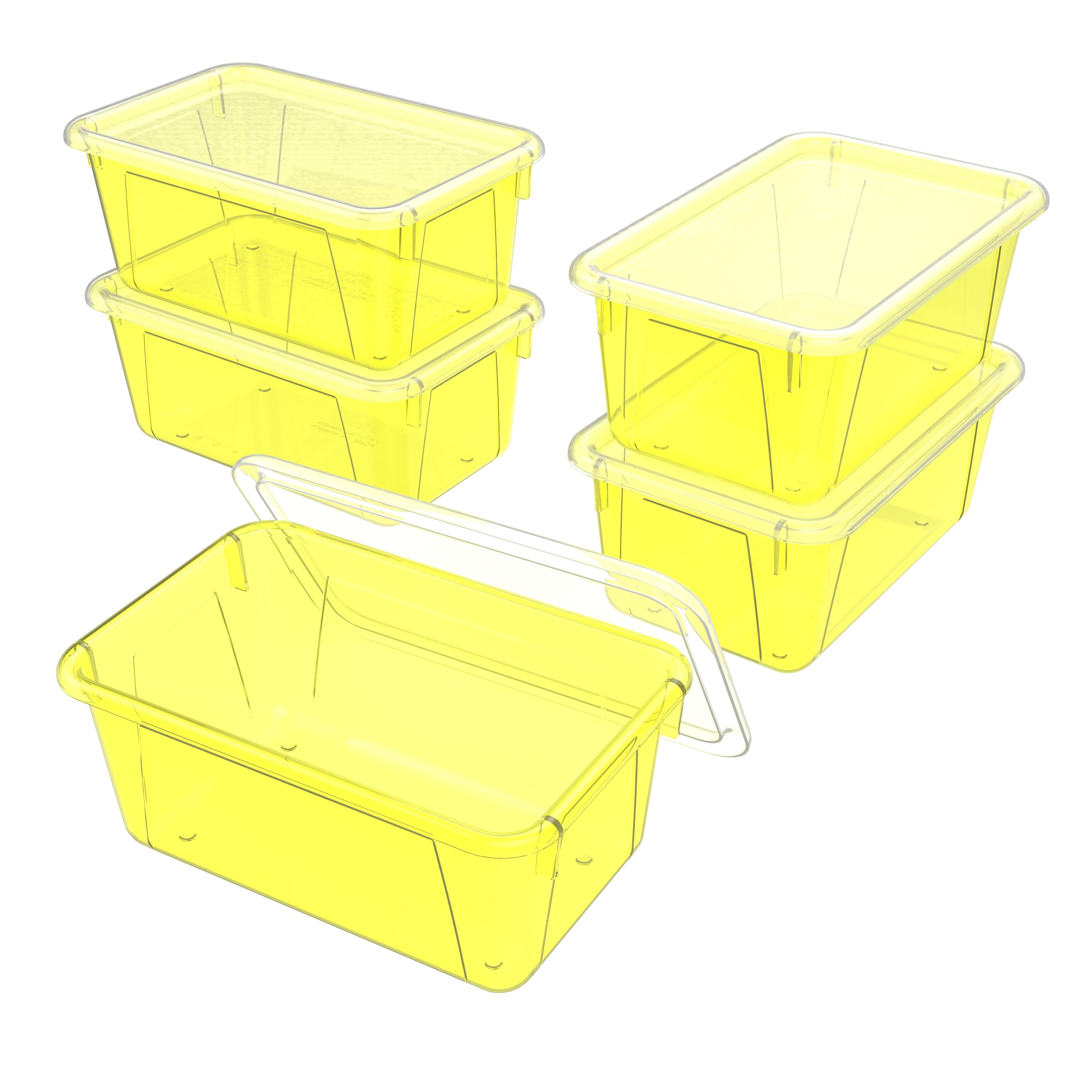 Storex Plastic Cubby Bin with Lid, Kids' Craft Storage, Tint Yellow, 5 ...