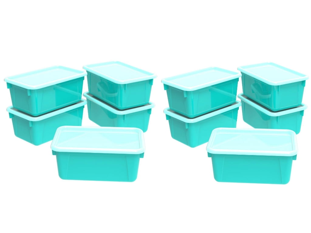 Storex Small Cubby Bins with Covers, Teal, 10 units - Walmart.com