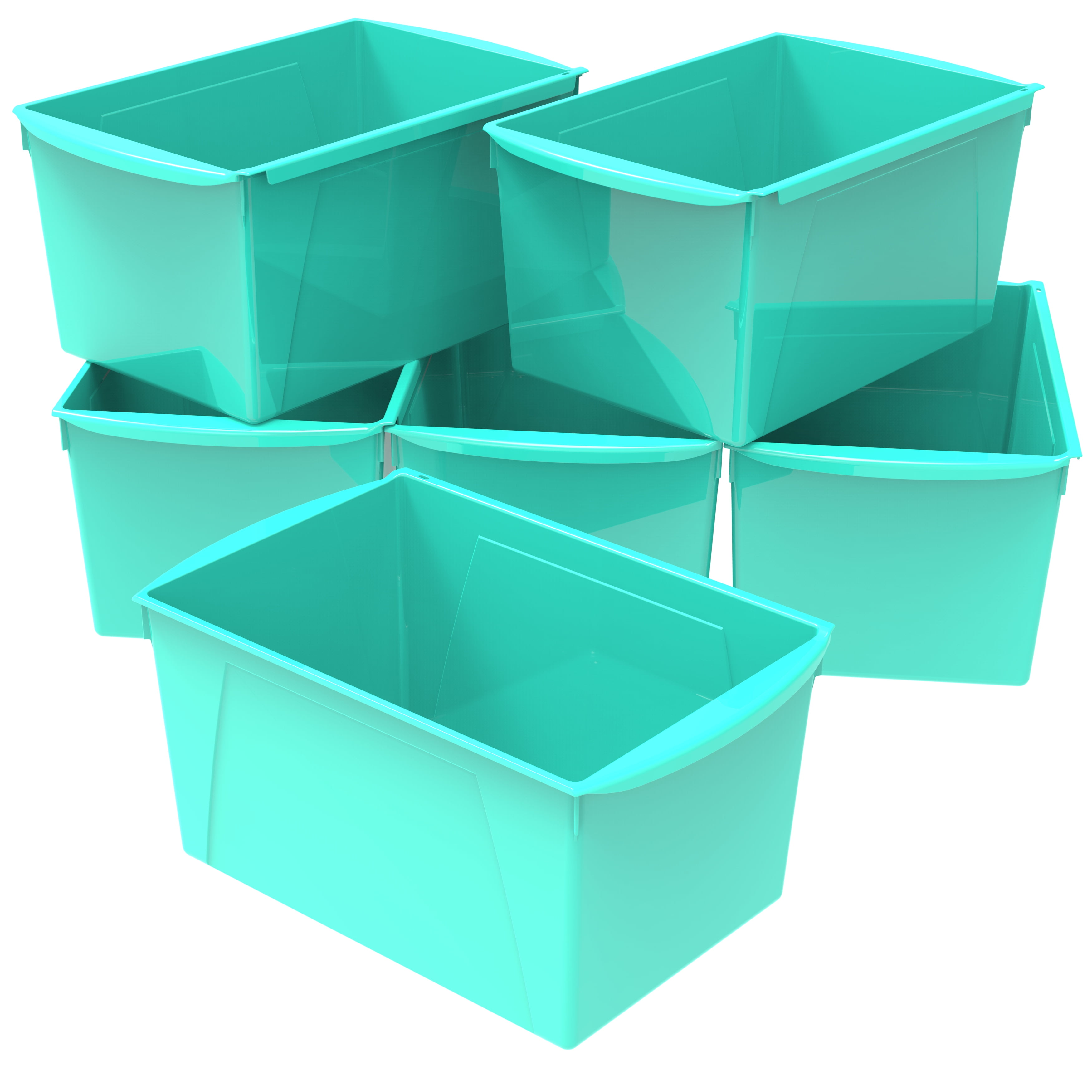 Storex Wide Plastic Book Bin, Paper Storage for Children, Teal, 6-Pack ...