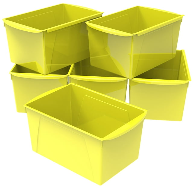 Storex Wide Plastic Book Bin, Paper Storage for Children, Yellow, 6 ...