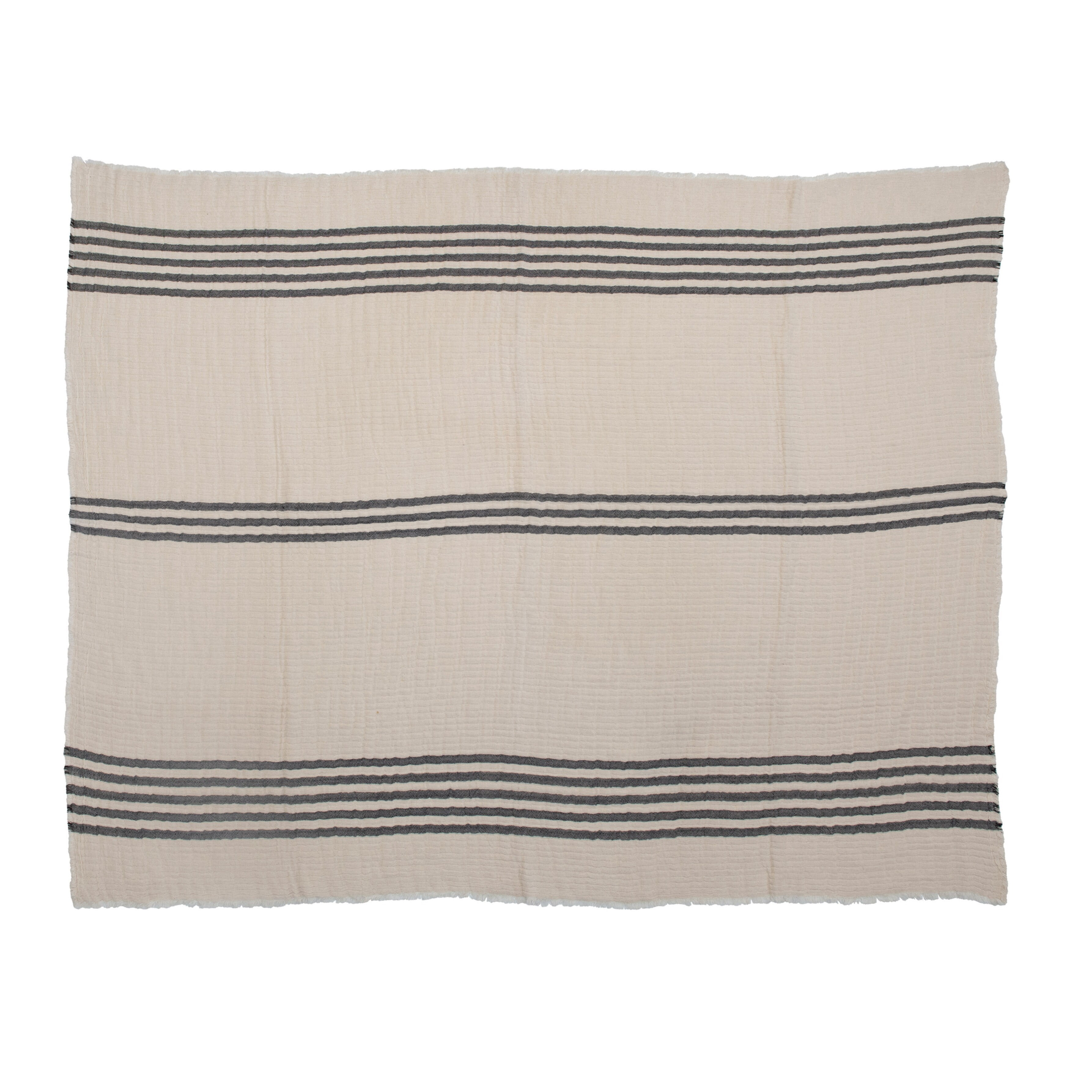 Storied Home Coastal Black and White Stripe Woven Cotton Double Cloth ...