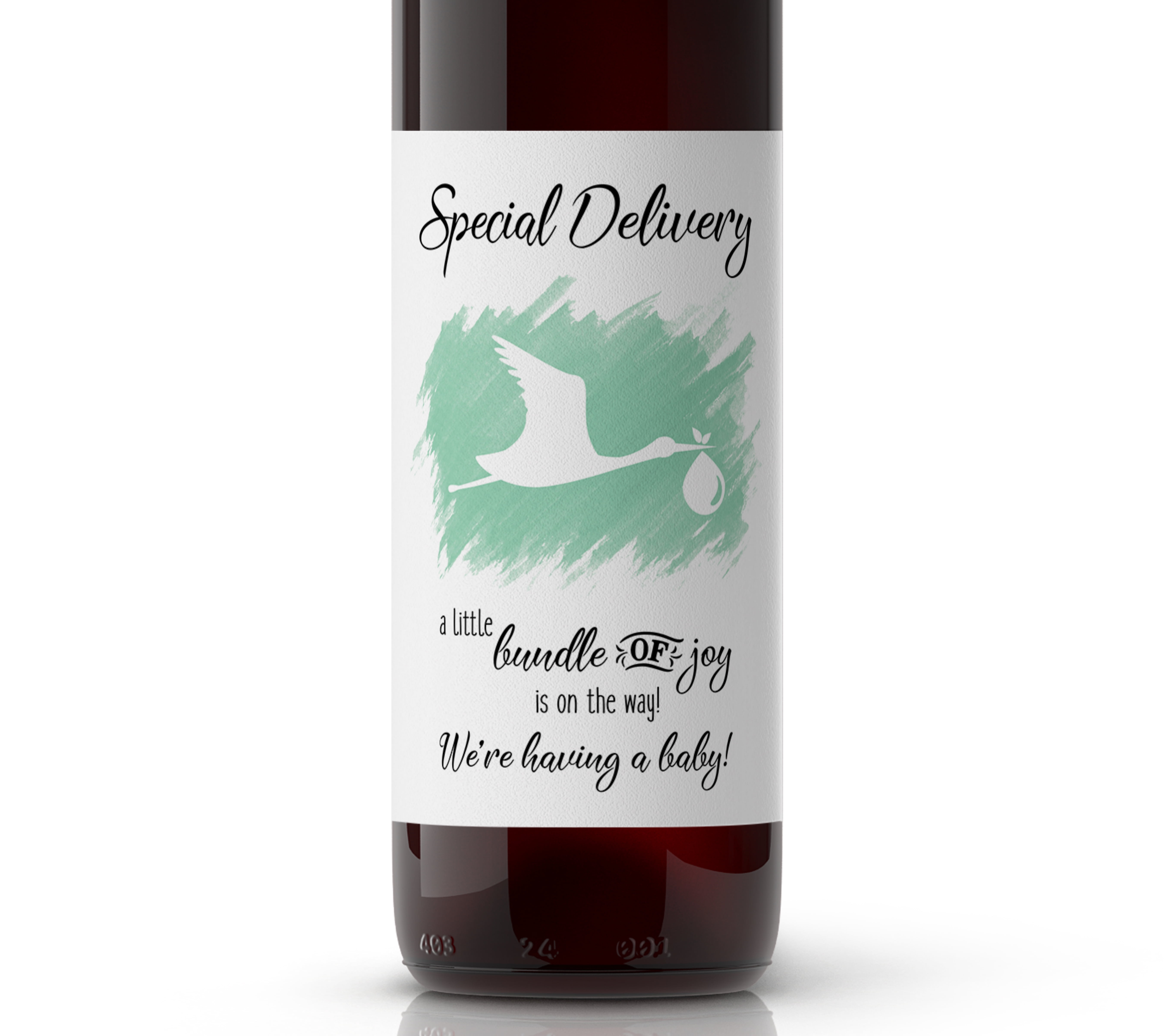 Stork Baby Announcement Wine Labels SET of 6 GENDER NEUTRAL Mint Green ...