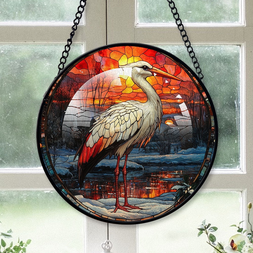 Stork Ornament Christmas 2025, Stork Stained Glass Hanging Window – Sun ...