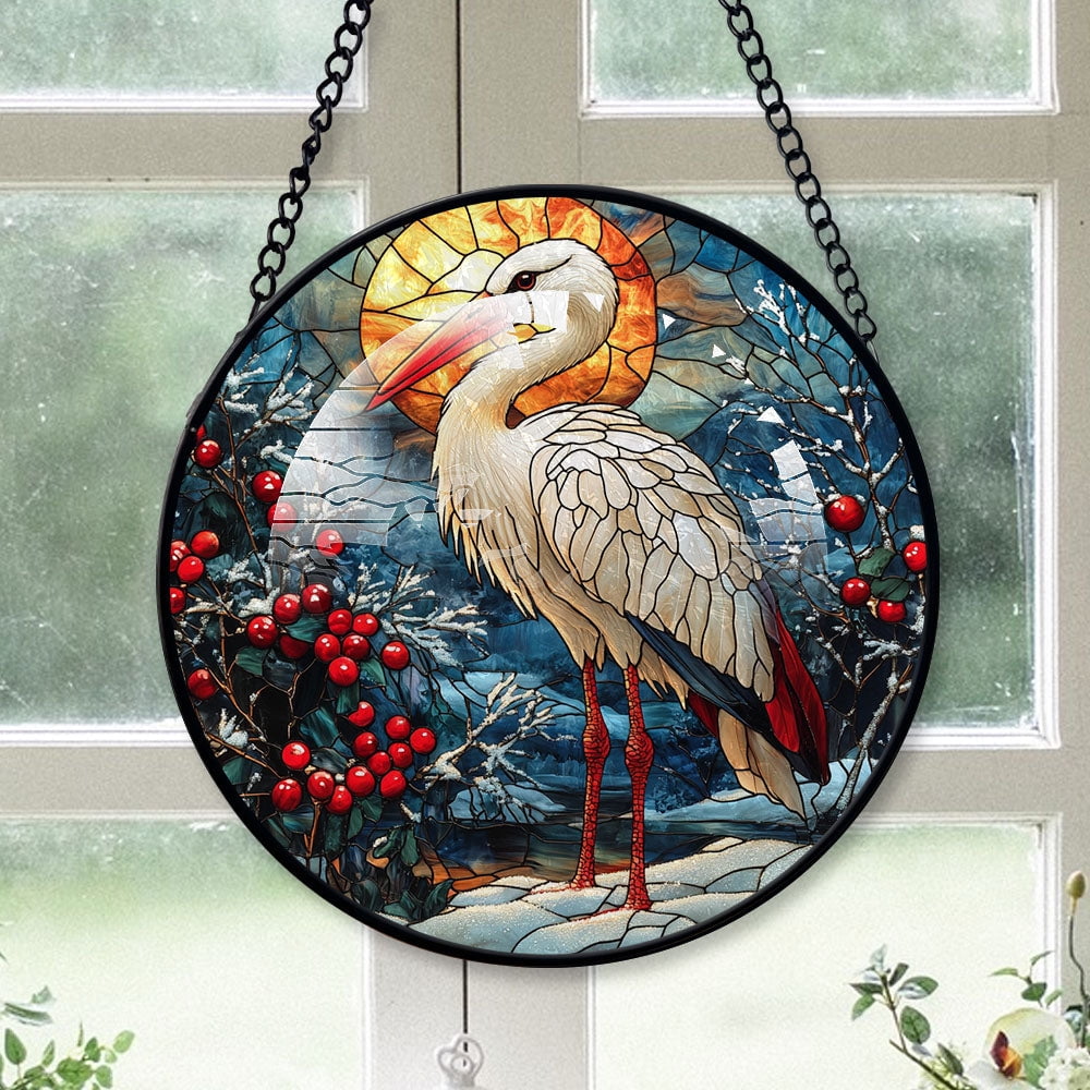 Stork Ornament Christmas 2025, Stork Stained Glass Window Hanging ...