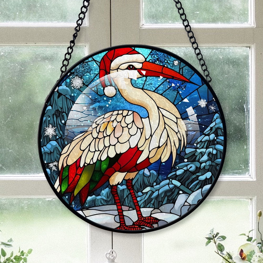 Stork Ornament Christmas 2025, Stork Stained Glass Window Hanging ...