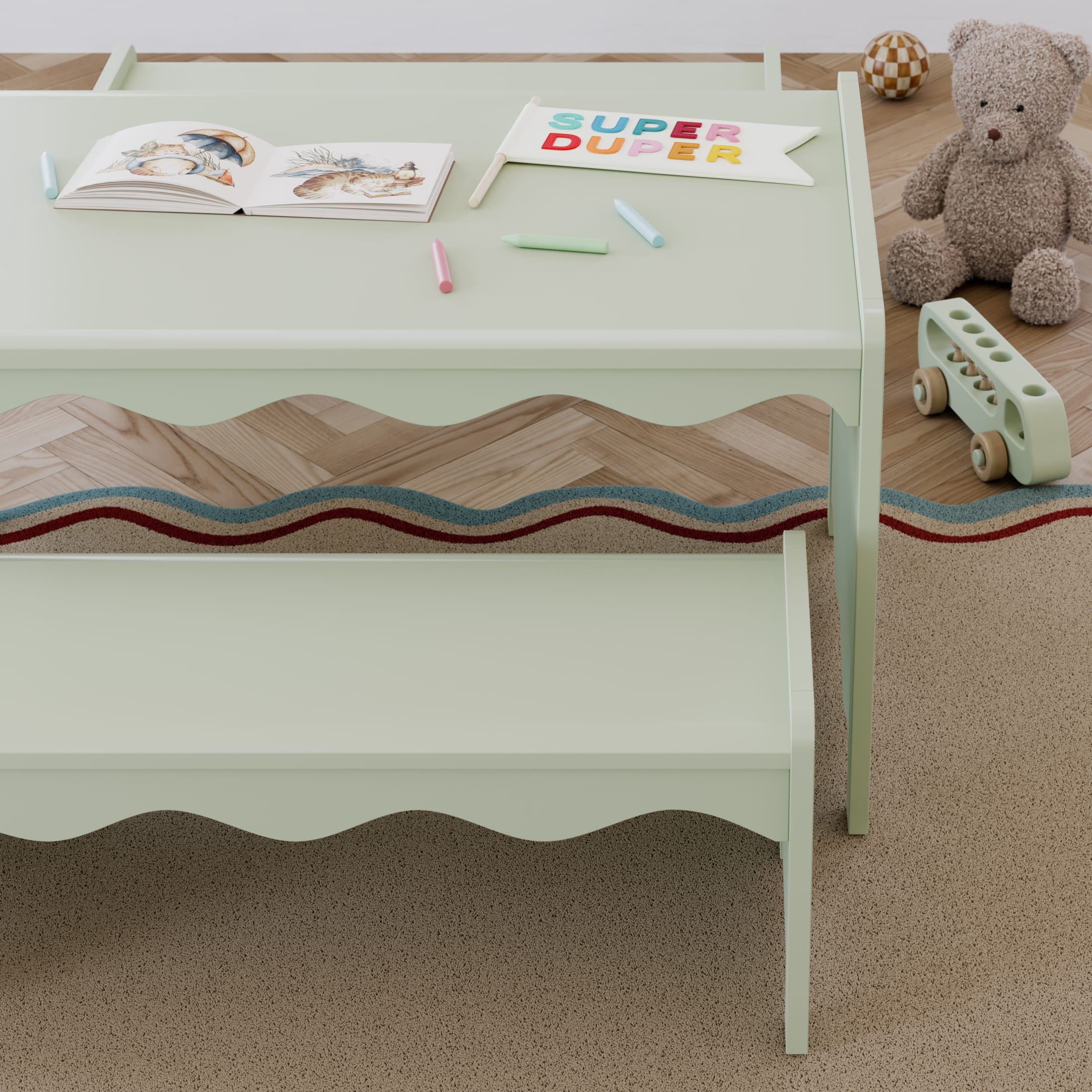 Storkcraft Casablanca Montessori Indoor Kids Table and Bench Set - Sage ...