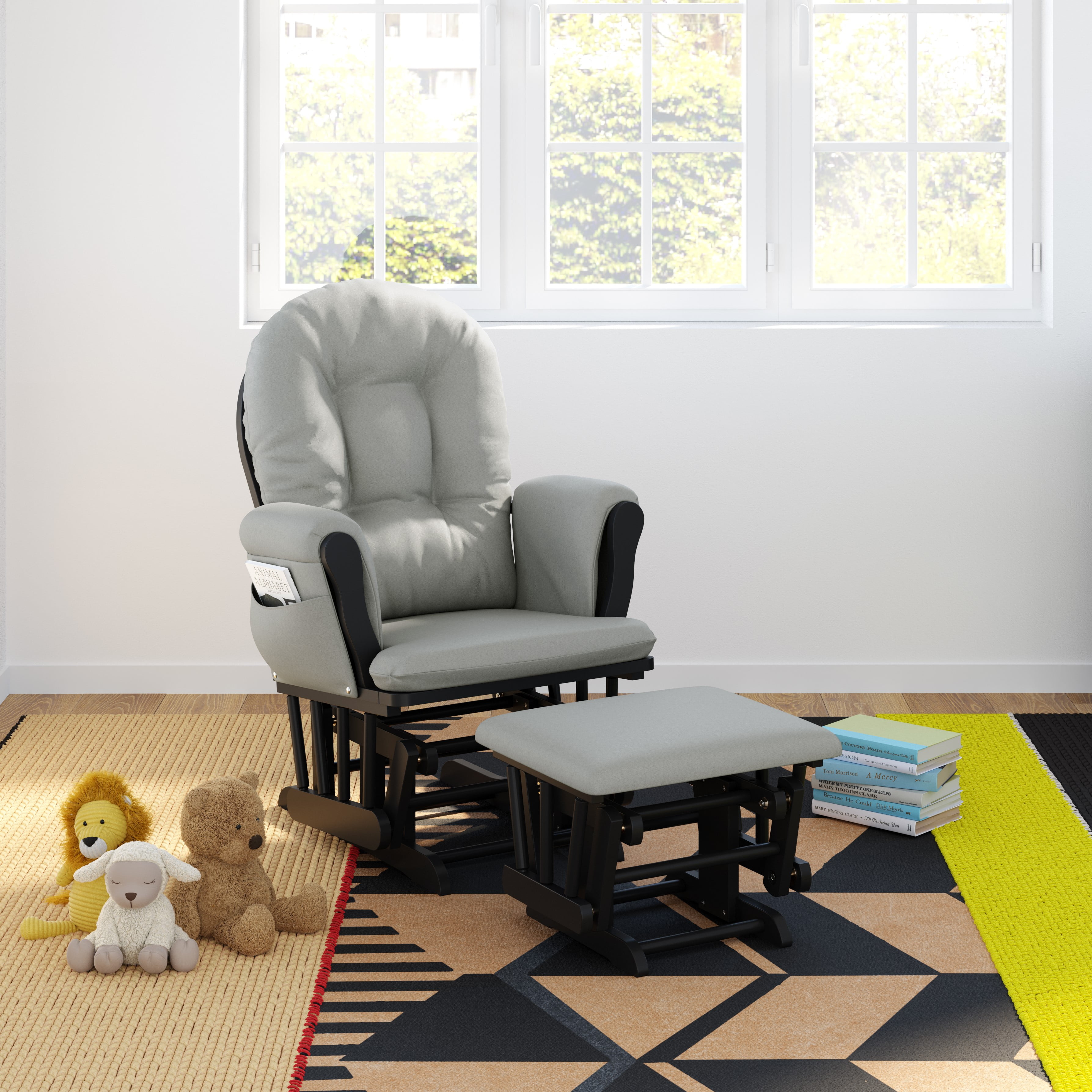 Storkcraft Hoop Infant Nursery Glider and Ottoman, Black with Light ...