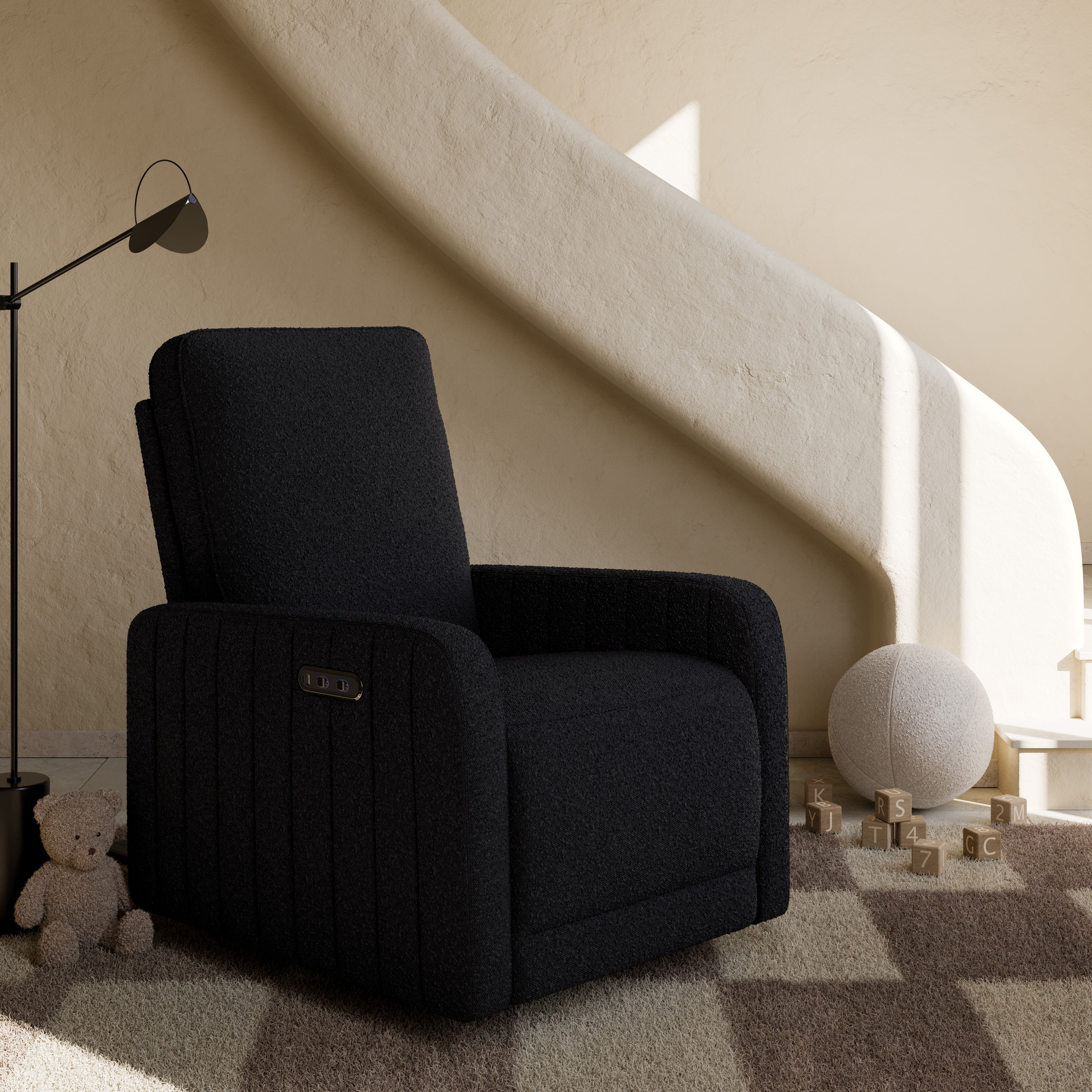 Art of Nursery by Storkcraft Kyoto Power Recliner, Black Boucle ...
