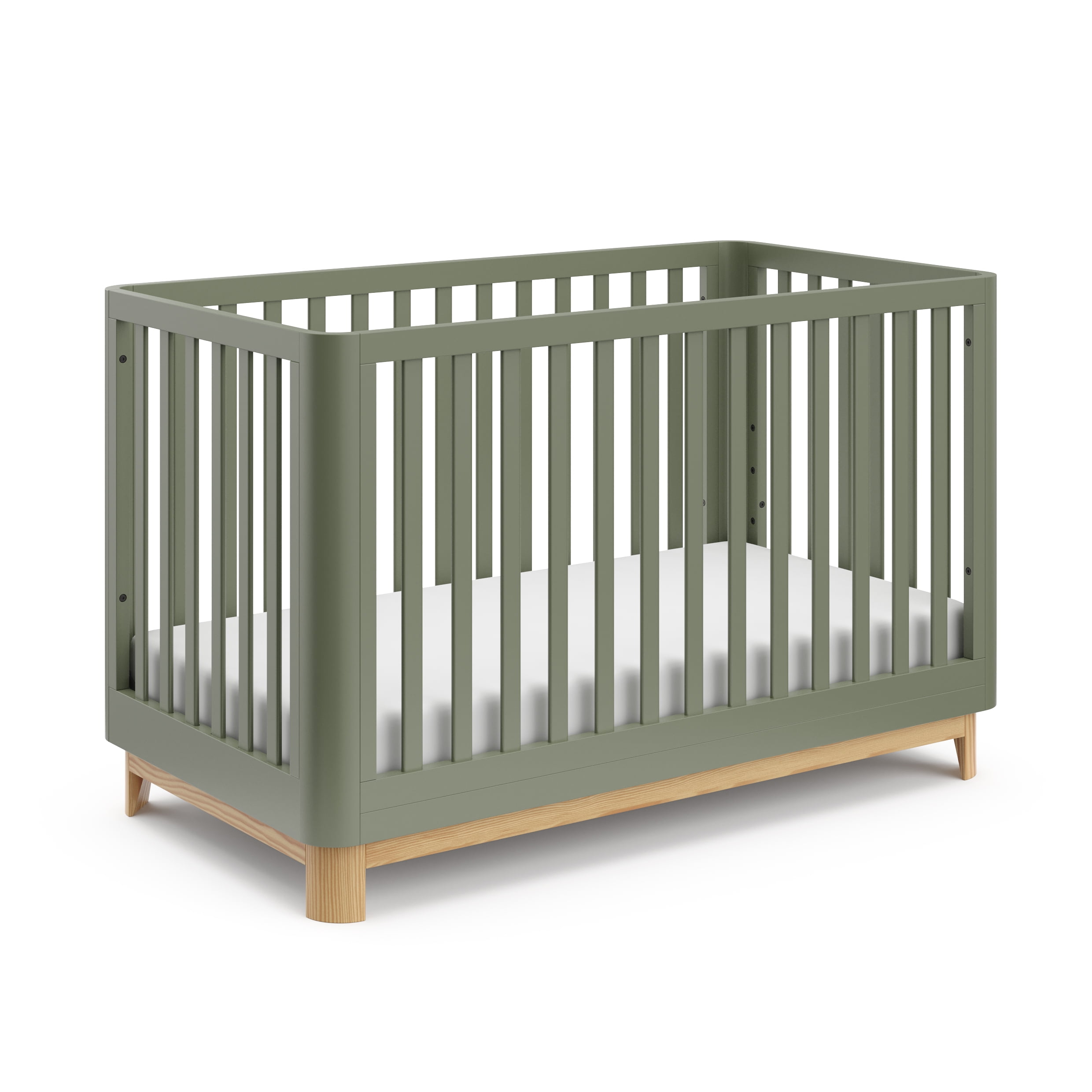 Storkcraft Santos 3-in-1 Convertible Baby Crib, Olive with Natural ...