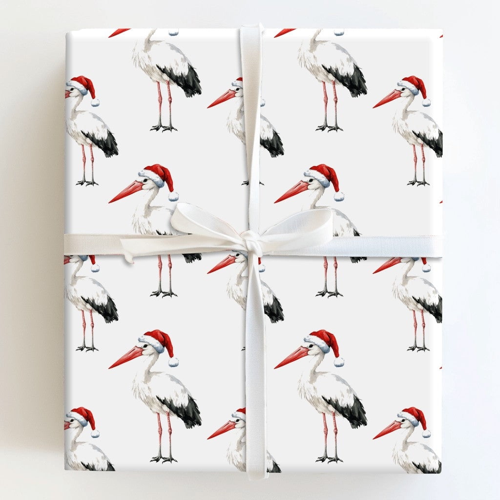 Storks Wearing Santa Hats Christmas Wrapping Paper Holiday Gift Wrap ...