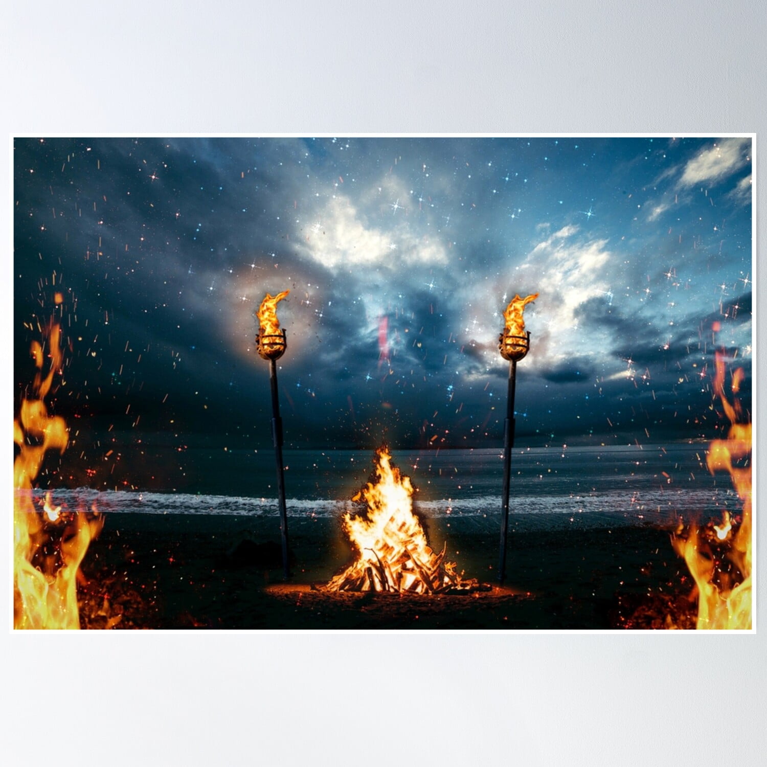 Storm Beach And Campfire Tropical Island Landscape Castaway Poster Wall ...