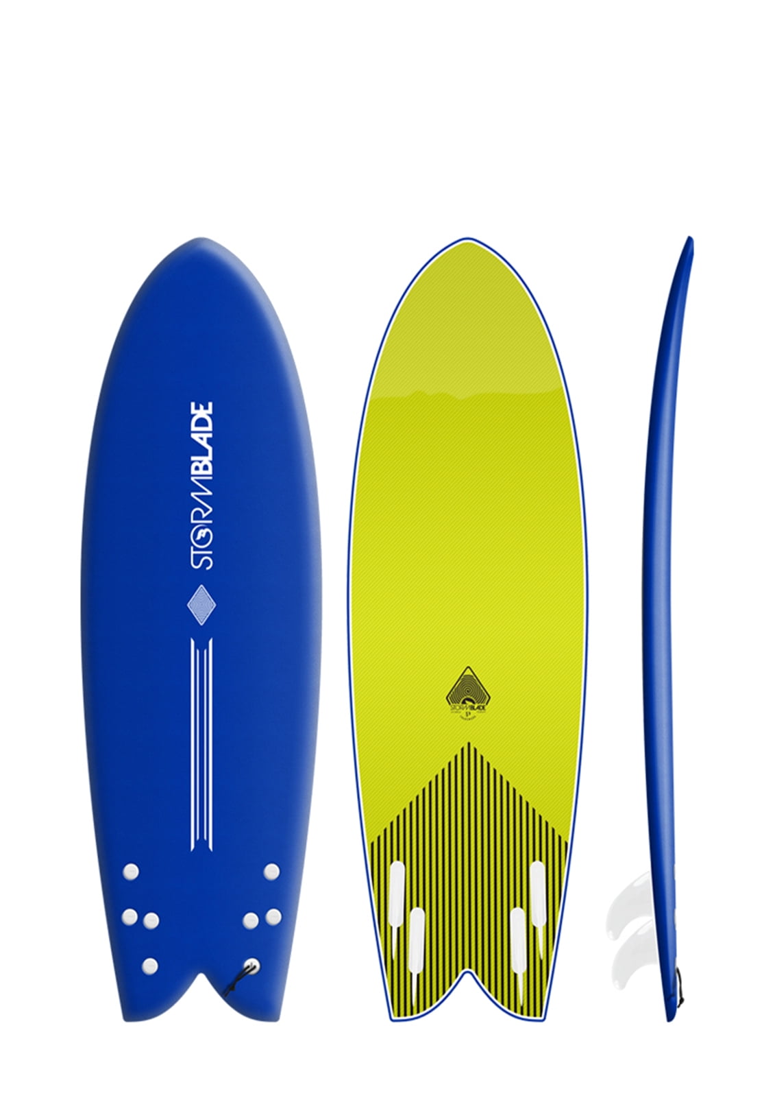 Storm Blade 5ft8in Modern Retro Fish Surfboard, Navy Blue, EPS Core, 4x ...