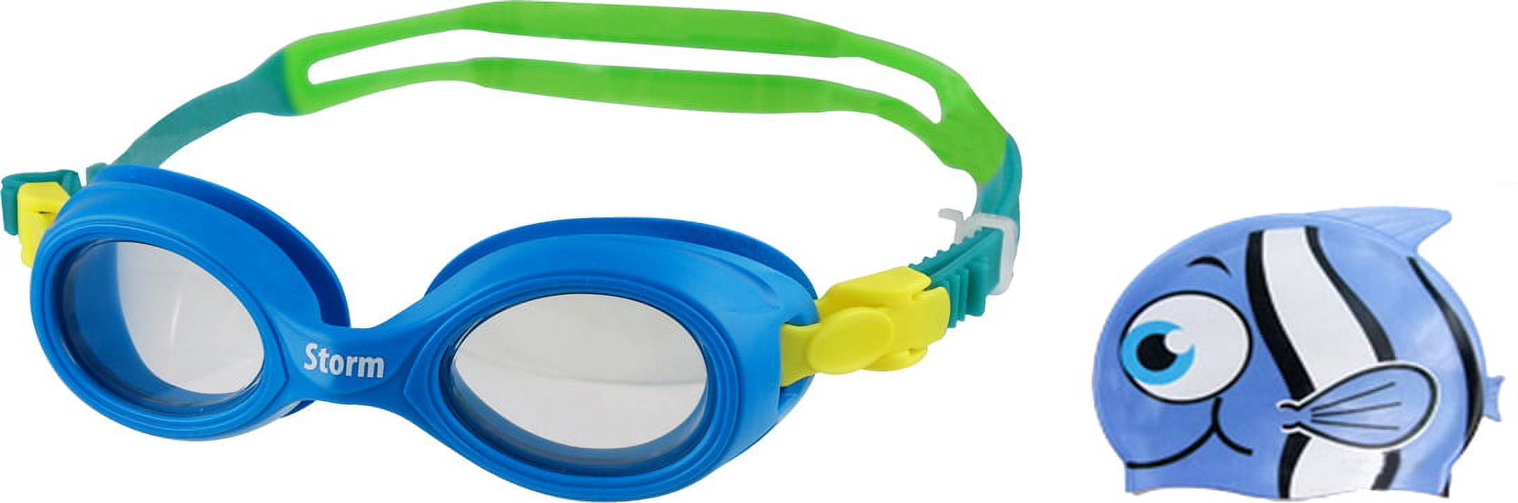 Storm Lil Swimmer Swim Cap and Goggles Set - Blue/Blue Fish - Walmart.com