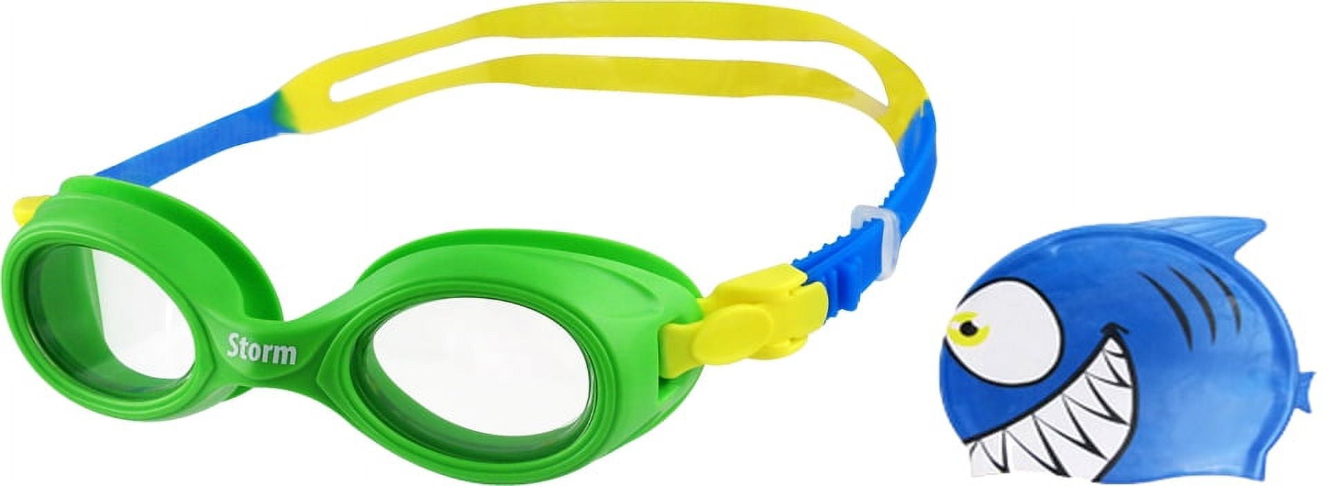 Storm Lil Swimmer Swim Cap and Goggles Set - Green/Blue Shark - Walmart.com