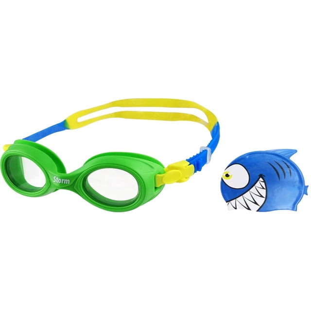 Storm Lil Swimmer Swim Cap and Goggles Set - Green/Blue Shark - Walmart ...