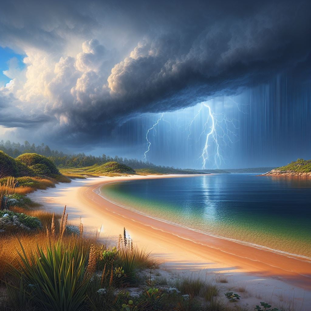 Storm Over Beach Digital Illustration - 12" x 18" Art Print Wall Decor ...