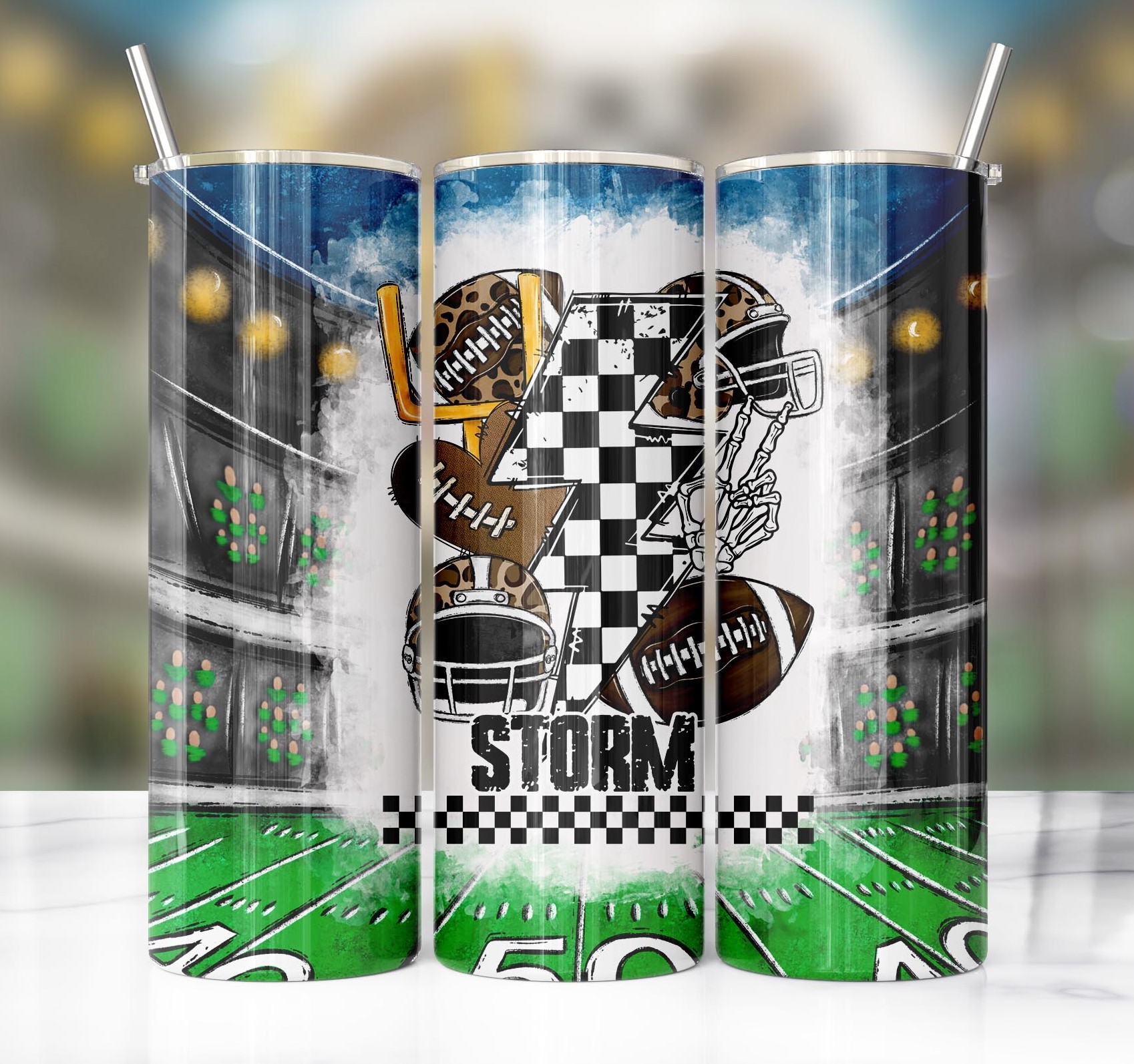 Storm School Team Mascot Preppy Football 20 Oz Skinny Metal Tumbler w ...