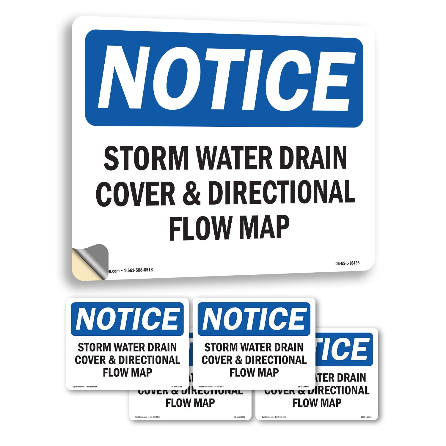 Storm Water Drain Cover & Directional Flow Map OSHA Notice Vinyl Decal ...