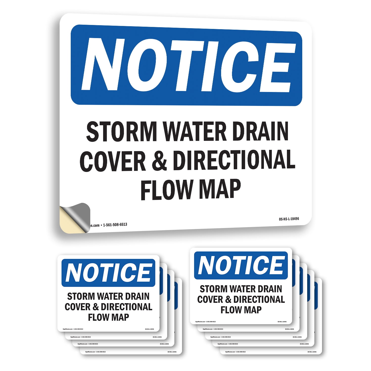 Storm Water Drain Cover & Directional Flow Map OSHA Notice Vinyl Decal ...