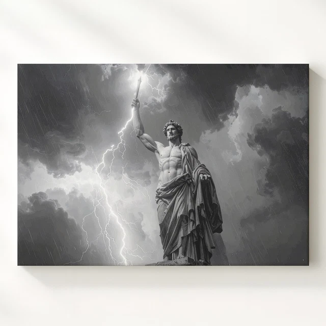Stormbearer Postermonochrome Statue With Lightning And Storm Sky Wall ...