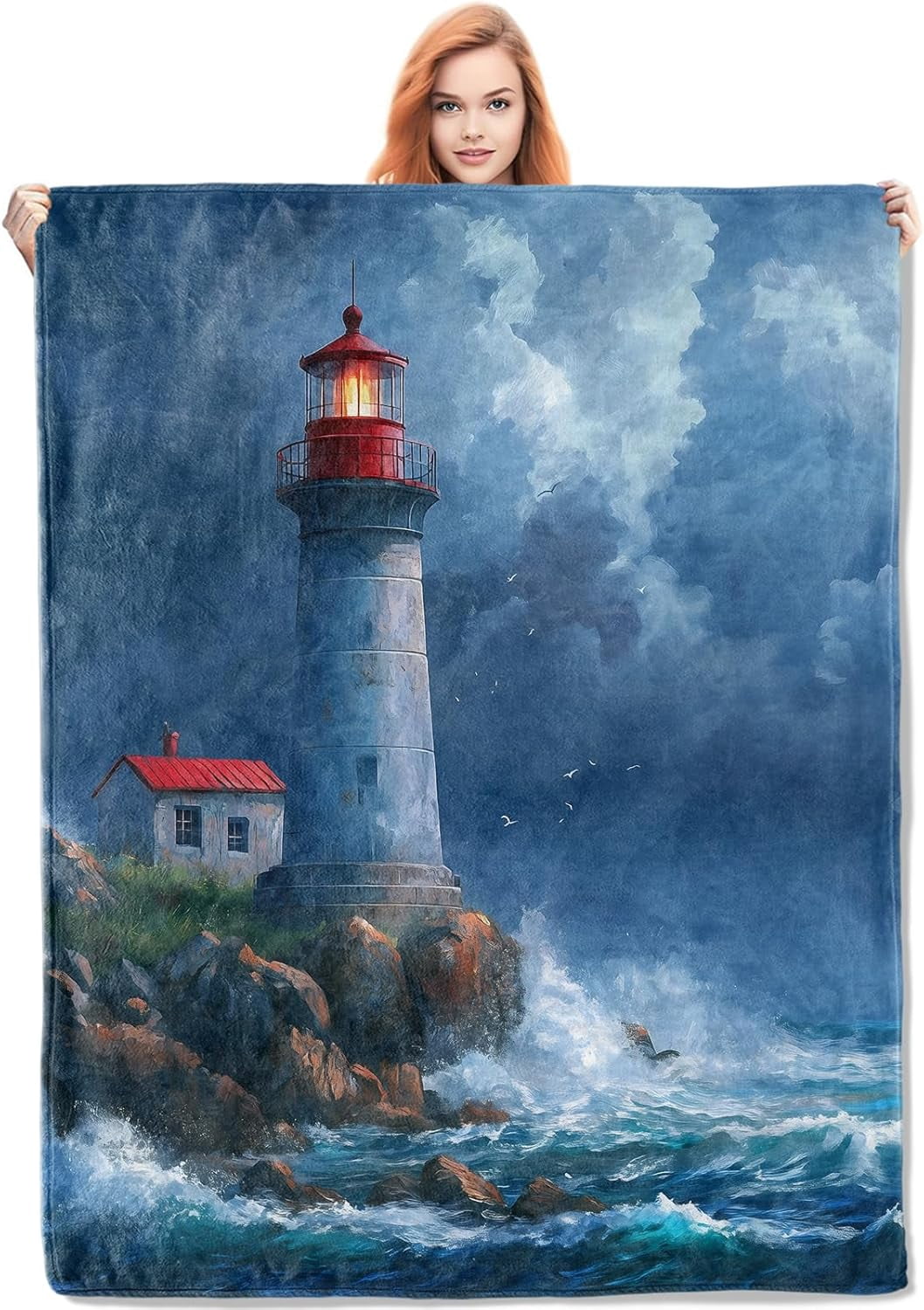Stormy Lighthouse Blanket Gifts for Women, Lighthouse Flannel Blanket ...
