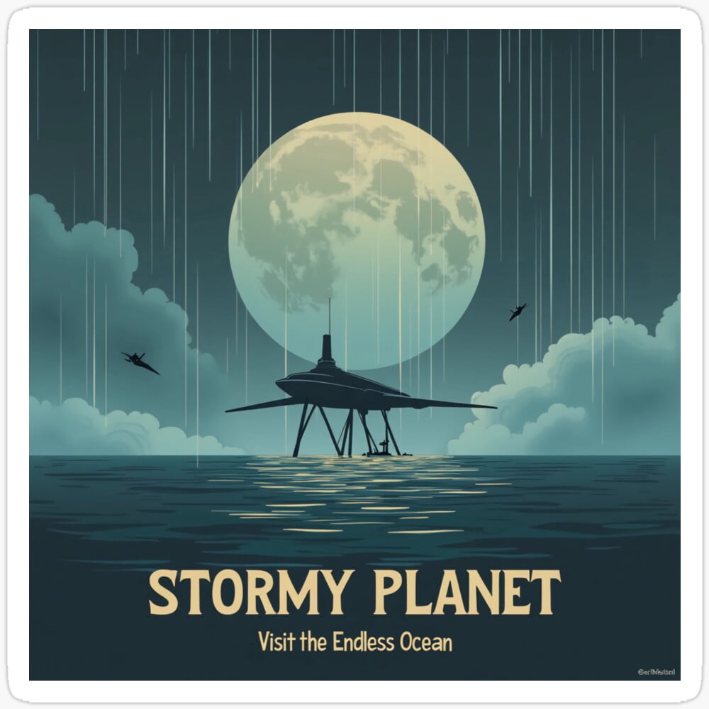 Stormy Ocean Planet Retro Travel Poster Sticker Phone Decal Water ...