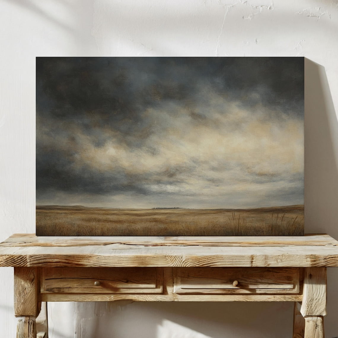Stormy Prairie Landscape Print – Dramatic Sky Over Open Fields, Moody ...