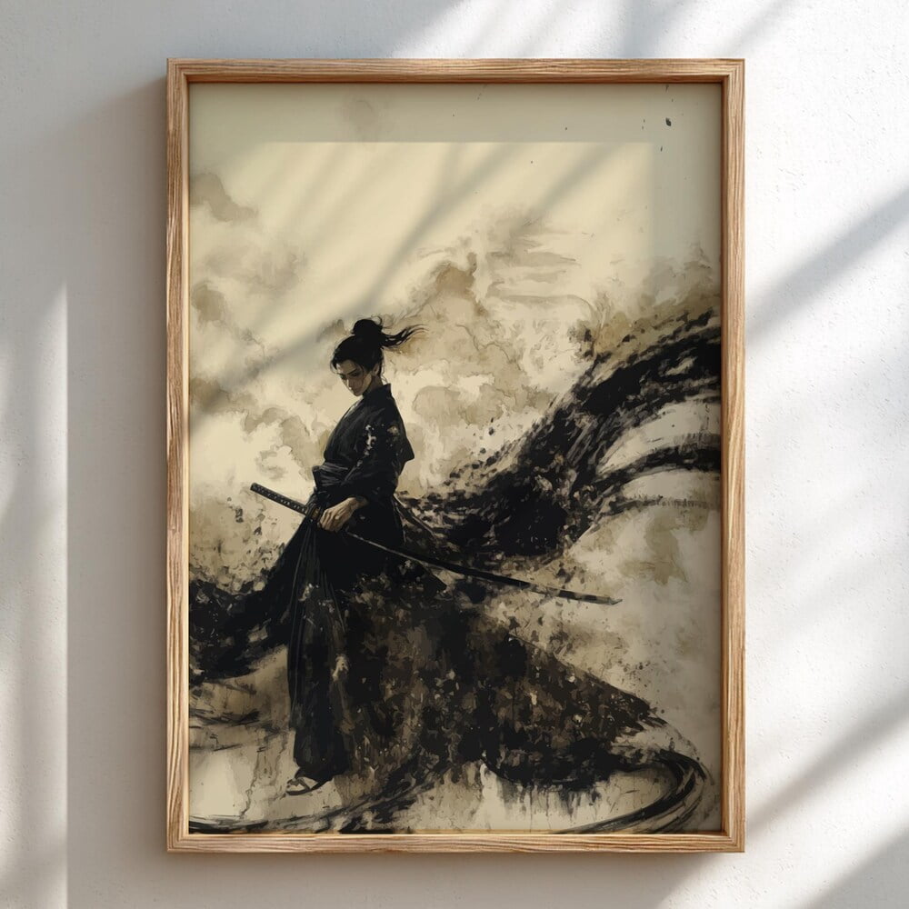 Stormy Samurai Sumi E Print Edo Warrior Japanese Ink Art