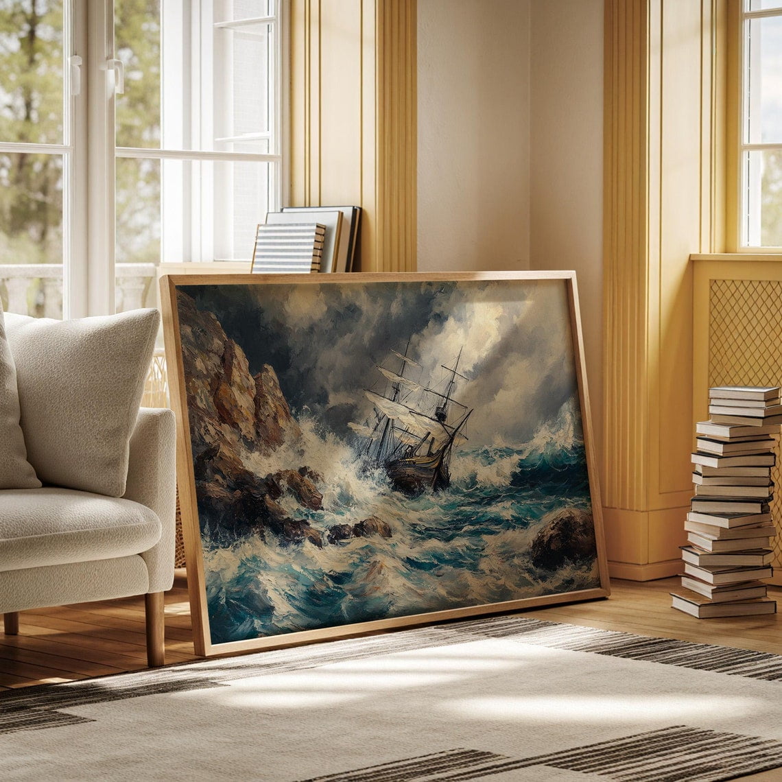 Stormy Sea Ship - Dramatic Sailing Vessel In Rough Waves, Nautical ...