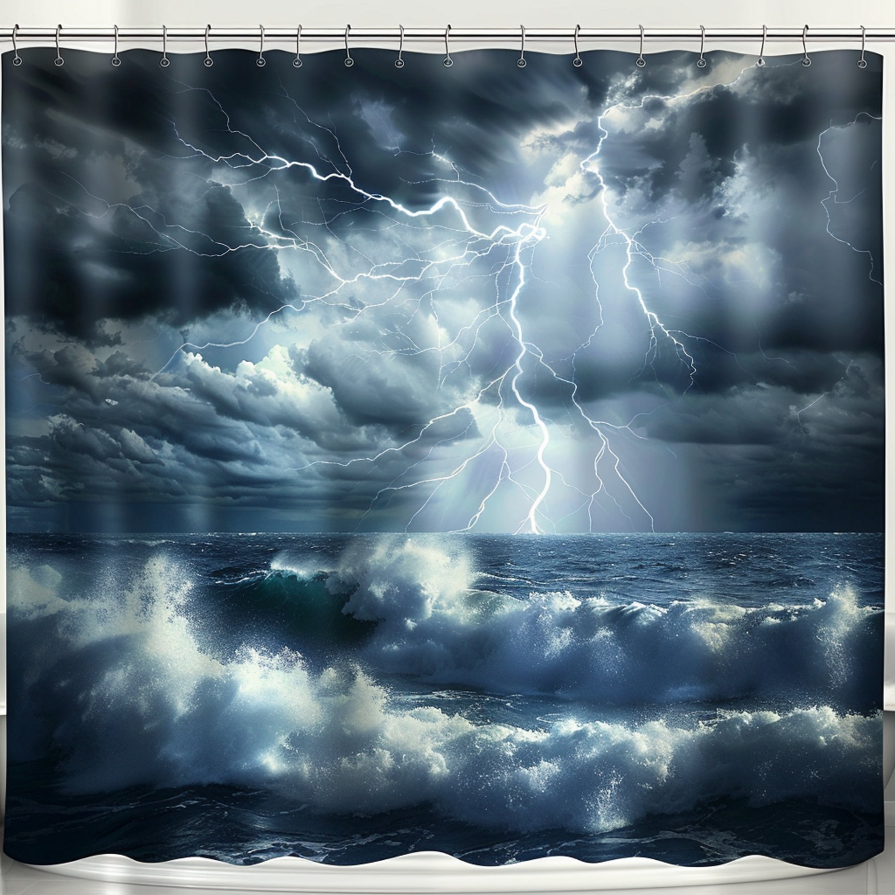 Stormy Sea Shower Curtain Dramatic Lightning & Crashing Waves Epic ...