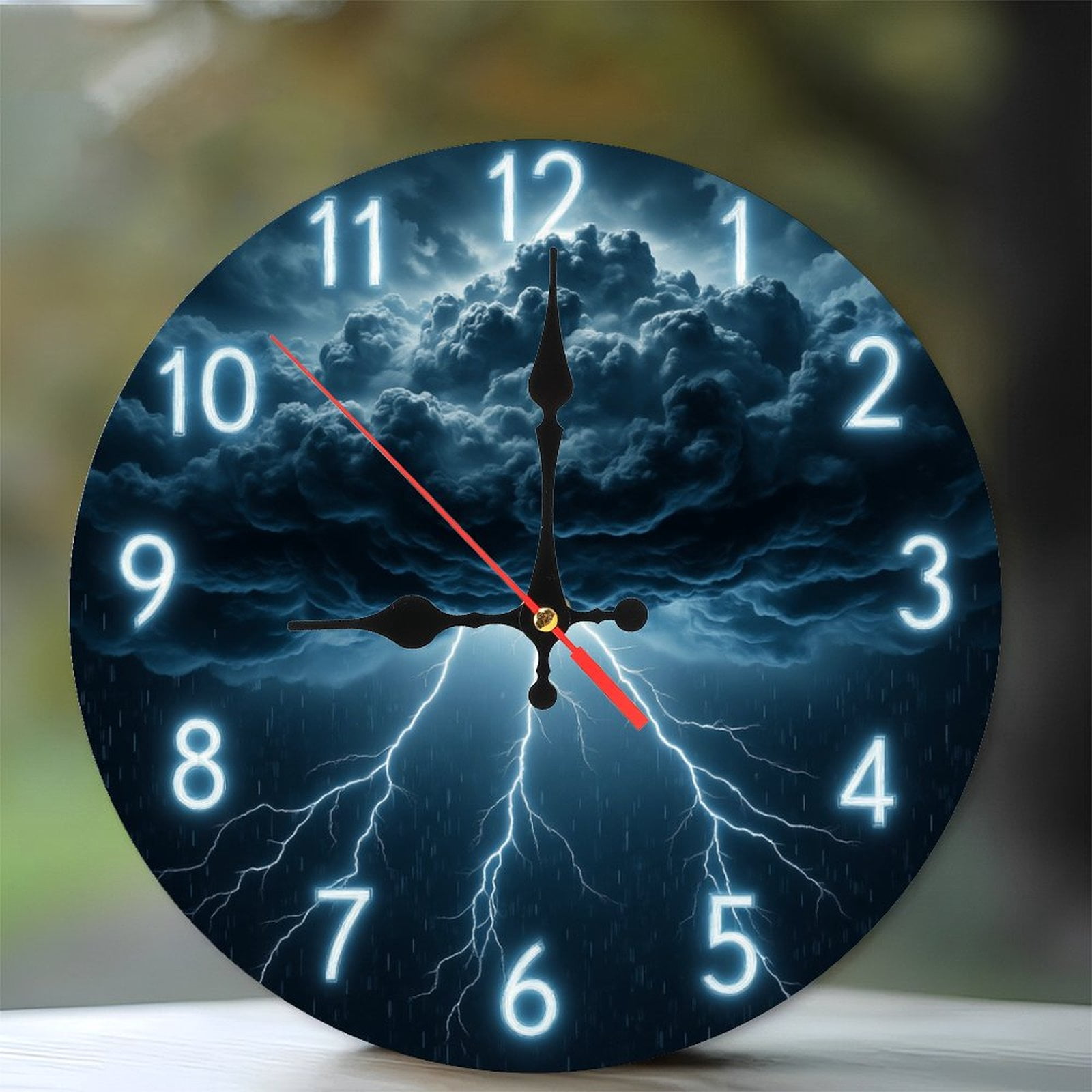 Stormy Weather Clock Wall Decor Lightning Rain Clock 10-Inch Silent ...