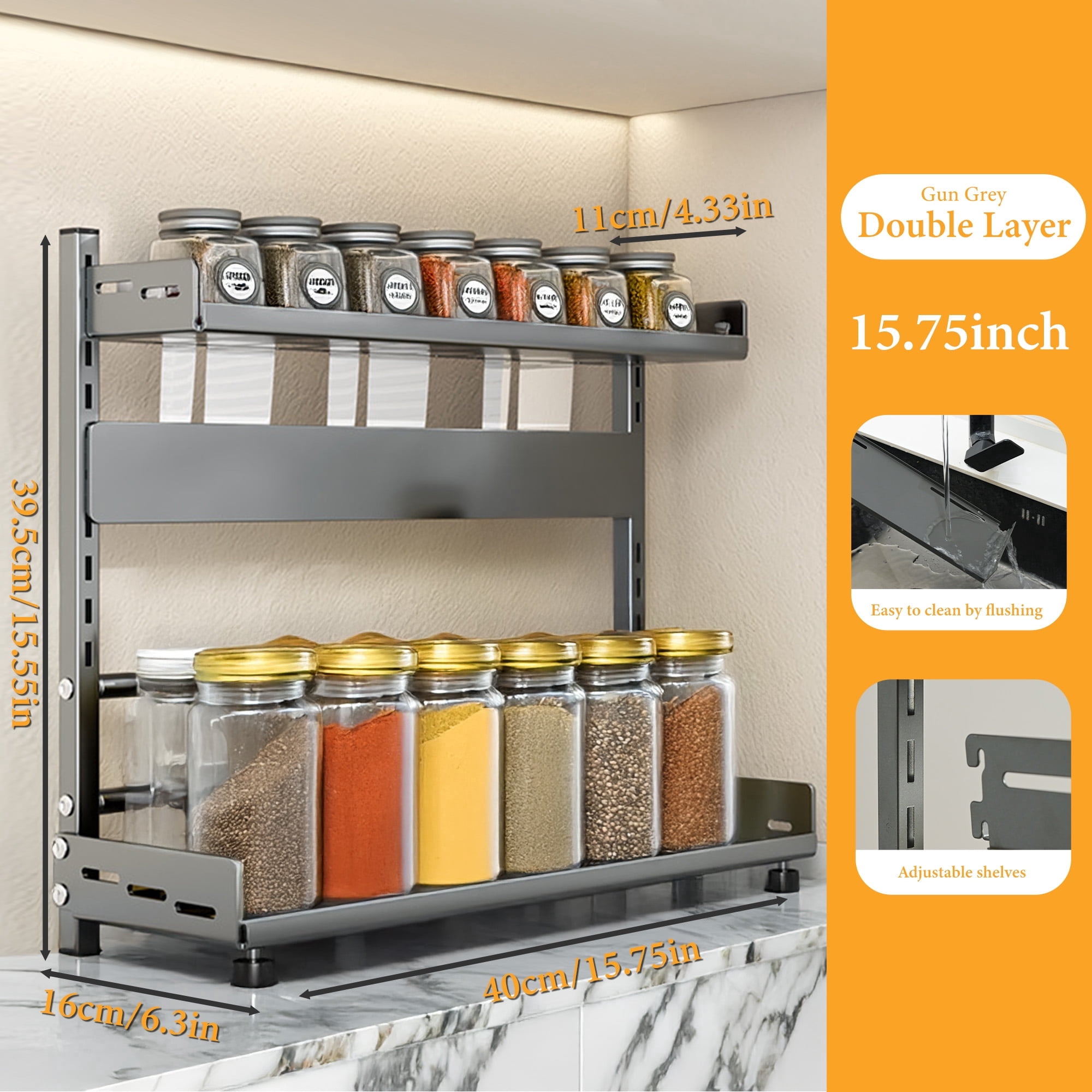 Storvive 2-Tier Spice Rack Organizer for Countertop, Height-Adjustable ...