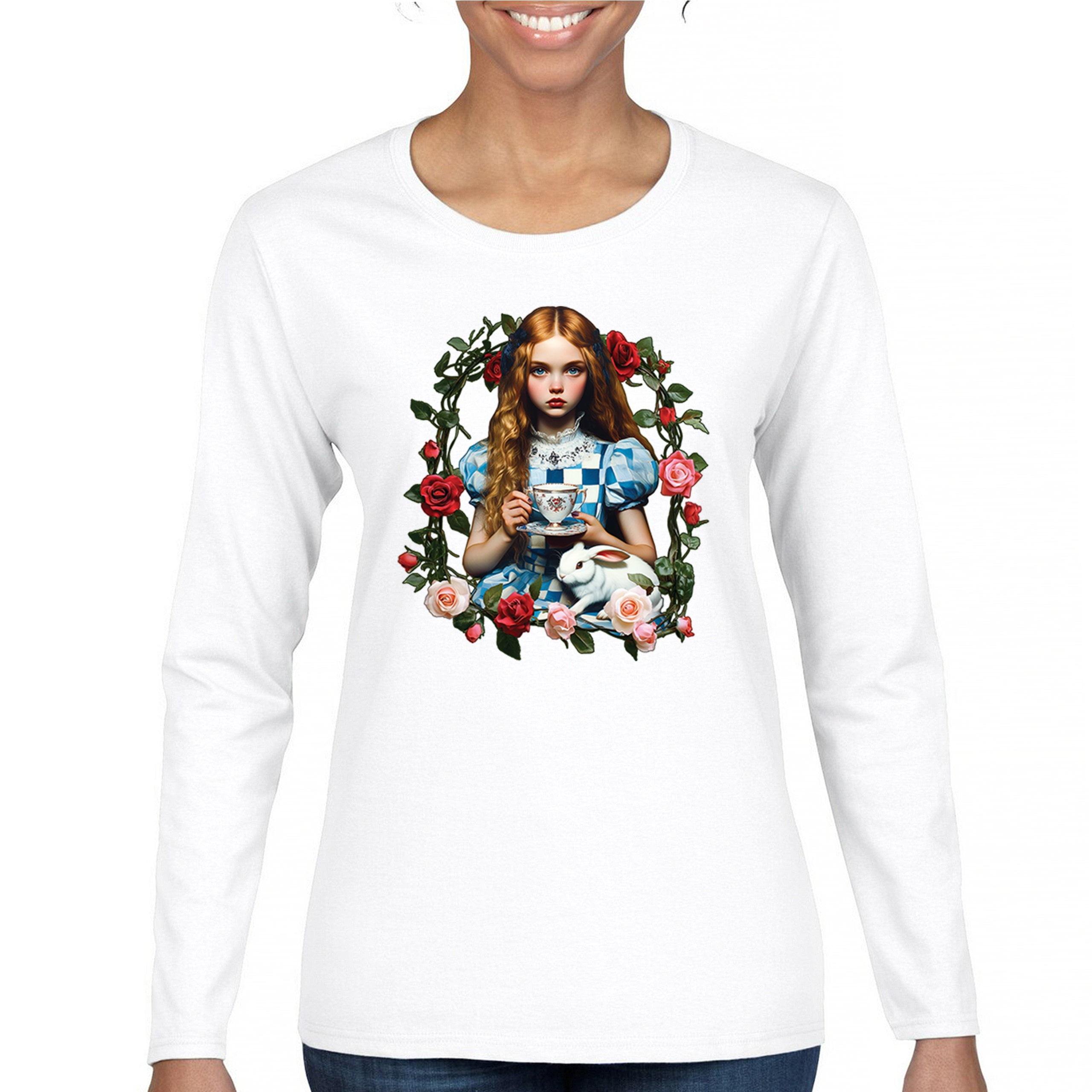 Storybook Alice Tea Party Women's Long Sleeve T-shirt Wonderland Girl ...