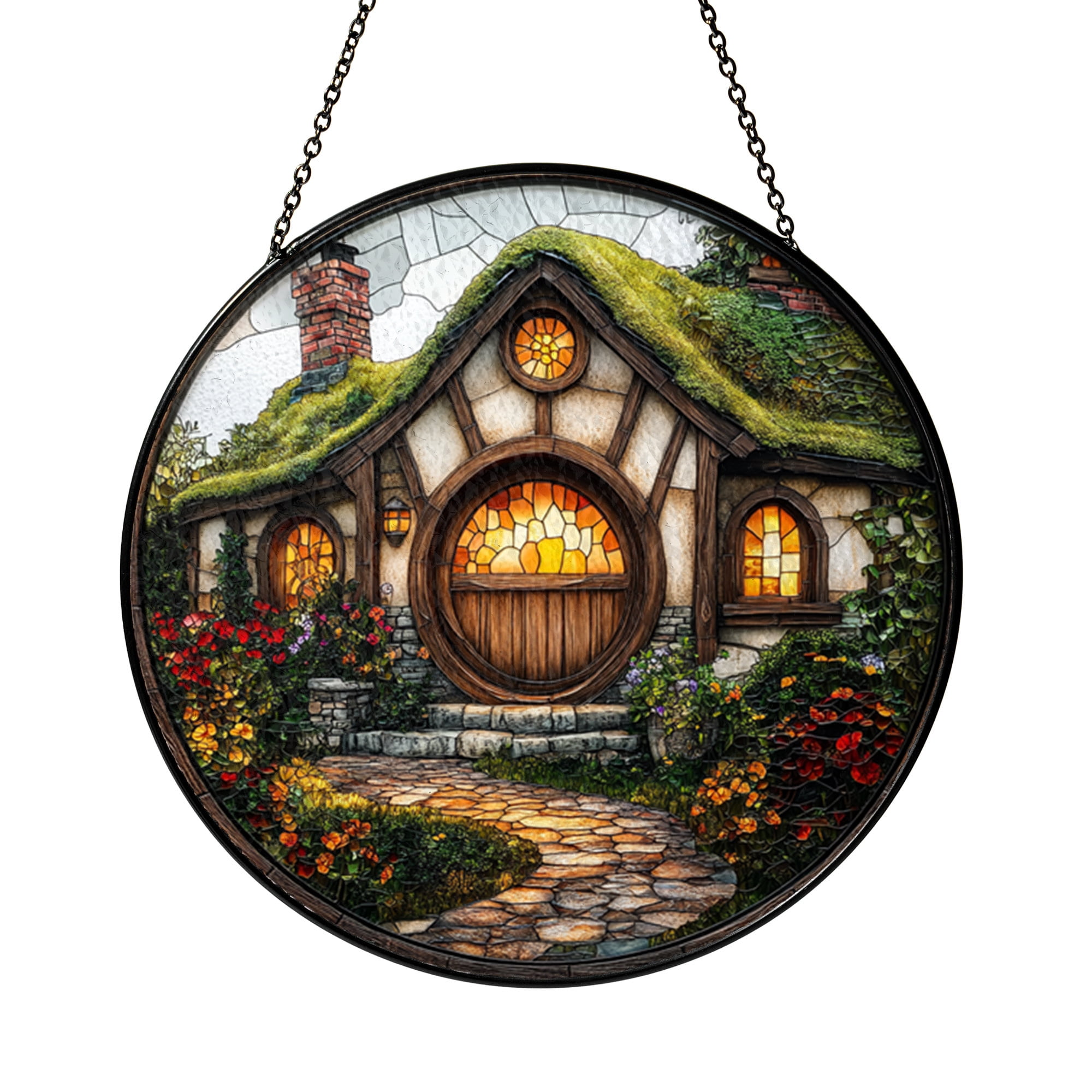 Storybook Cottage House Stained Glass Suncatcher, Fantasy Window Decor ...
