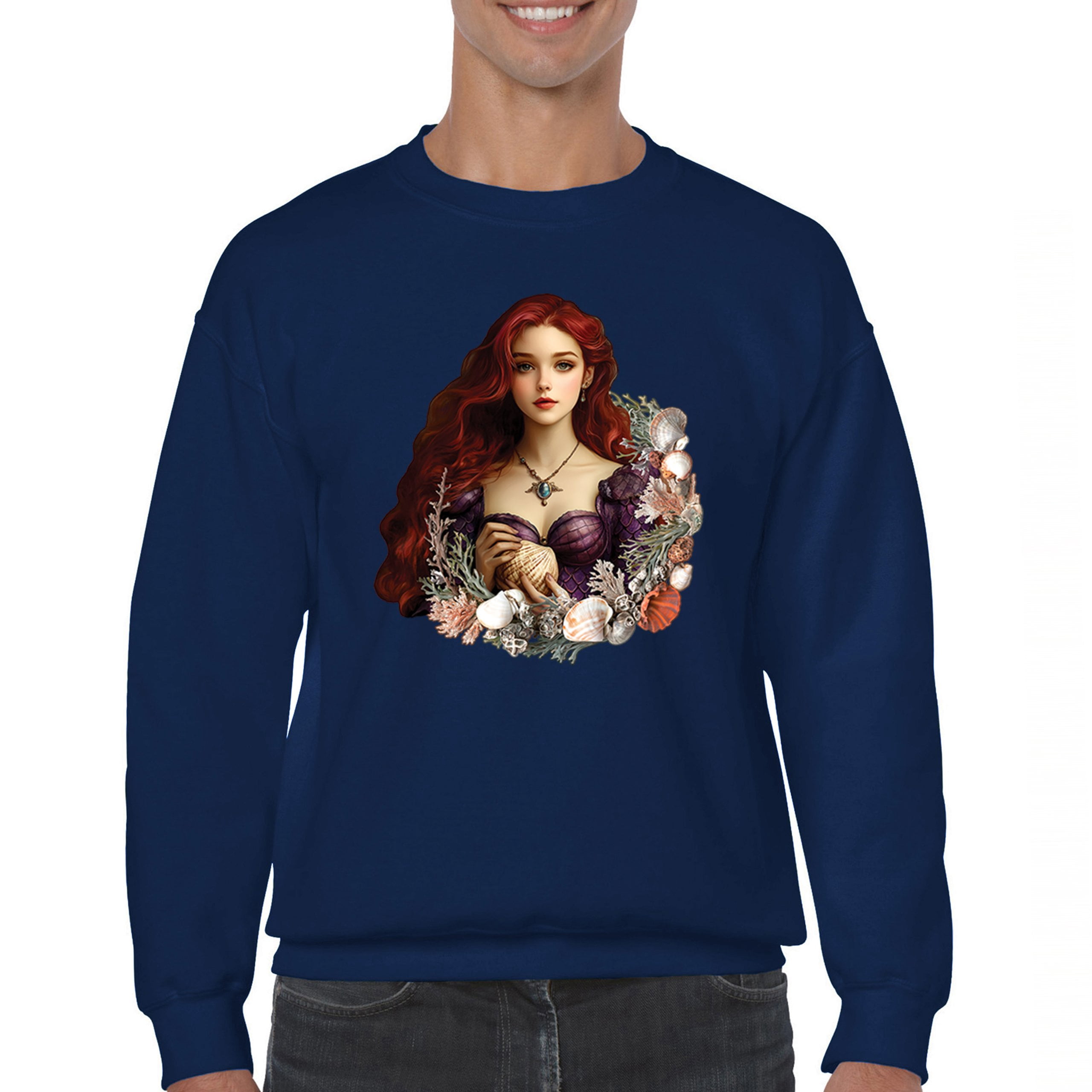 Storybook Mermaid Sweatshirt Seashell Red-Haired Princess Fantasy Ocean ...