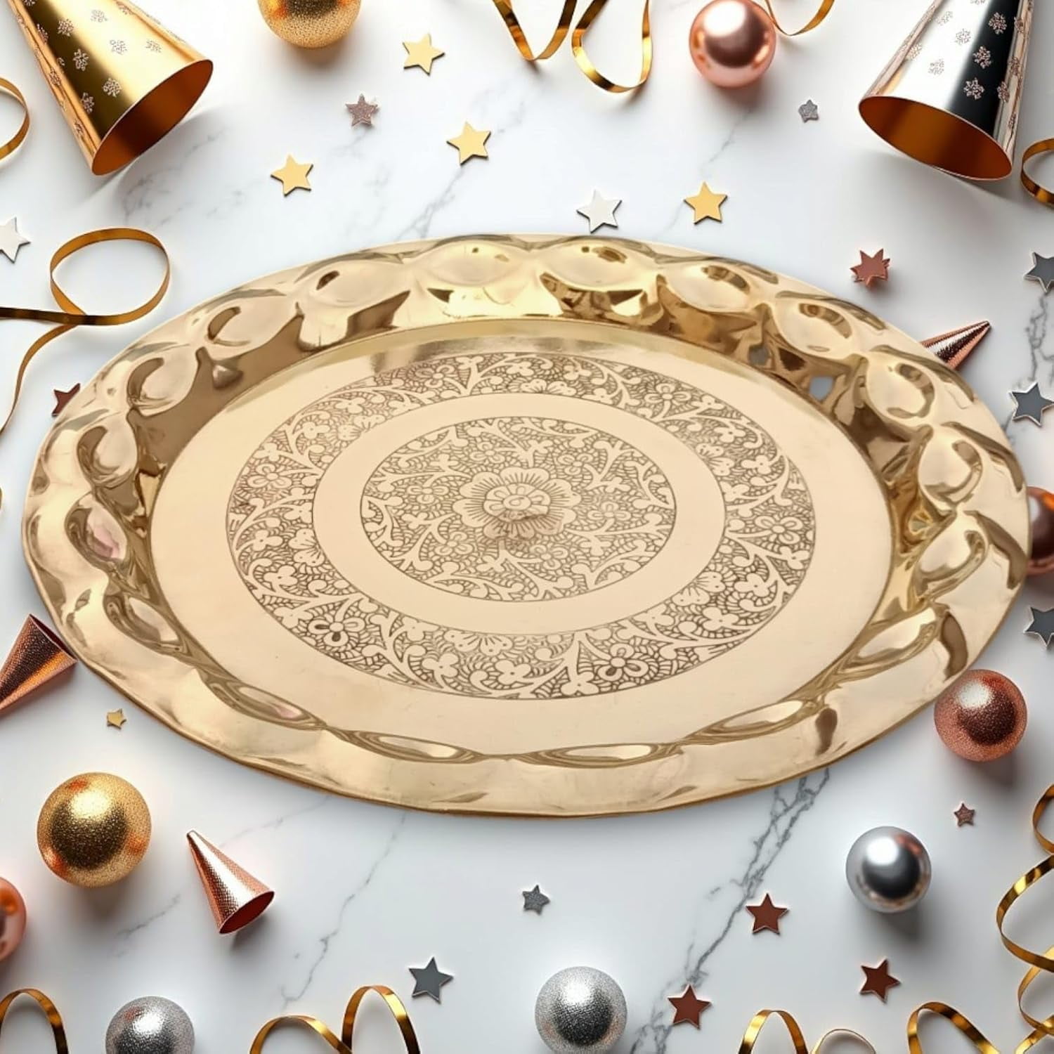 Stotram Brass Pooja 10 Inches Floral Carved Design ThaliPooja Thali for ...