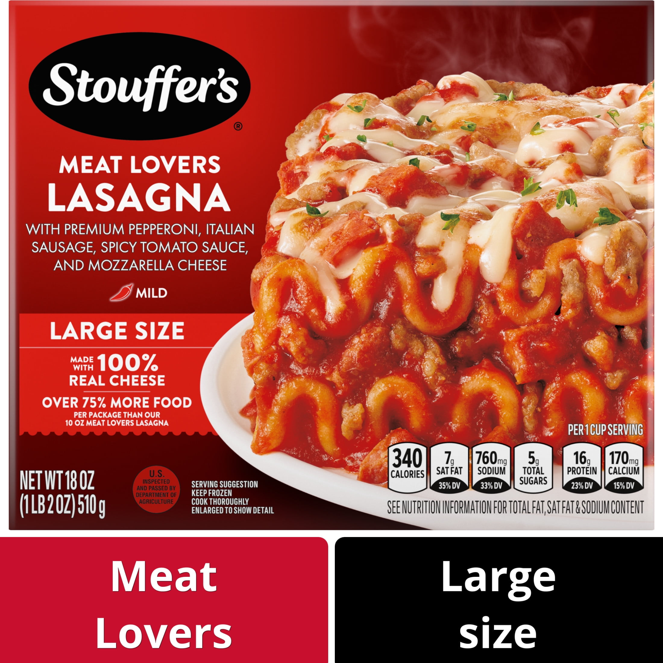 Stouffer's Meat Lovers Lasagna Large Size Frozen Frozen Meal, 18 oz ...