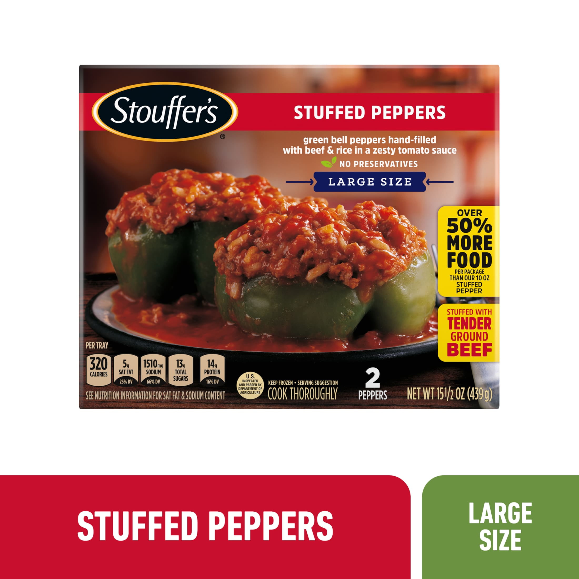 Stouffer's Stuffed Peppers Large Size Meal, 15.5 oz (Frozen) - Walmart ...
