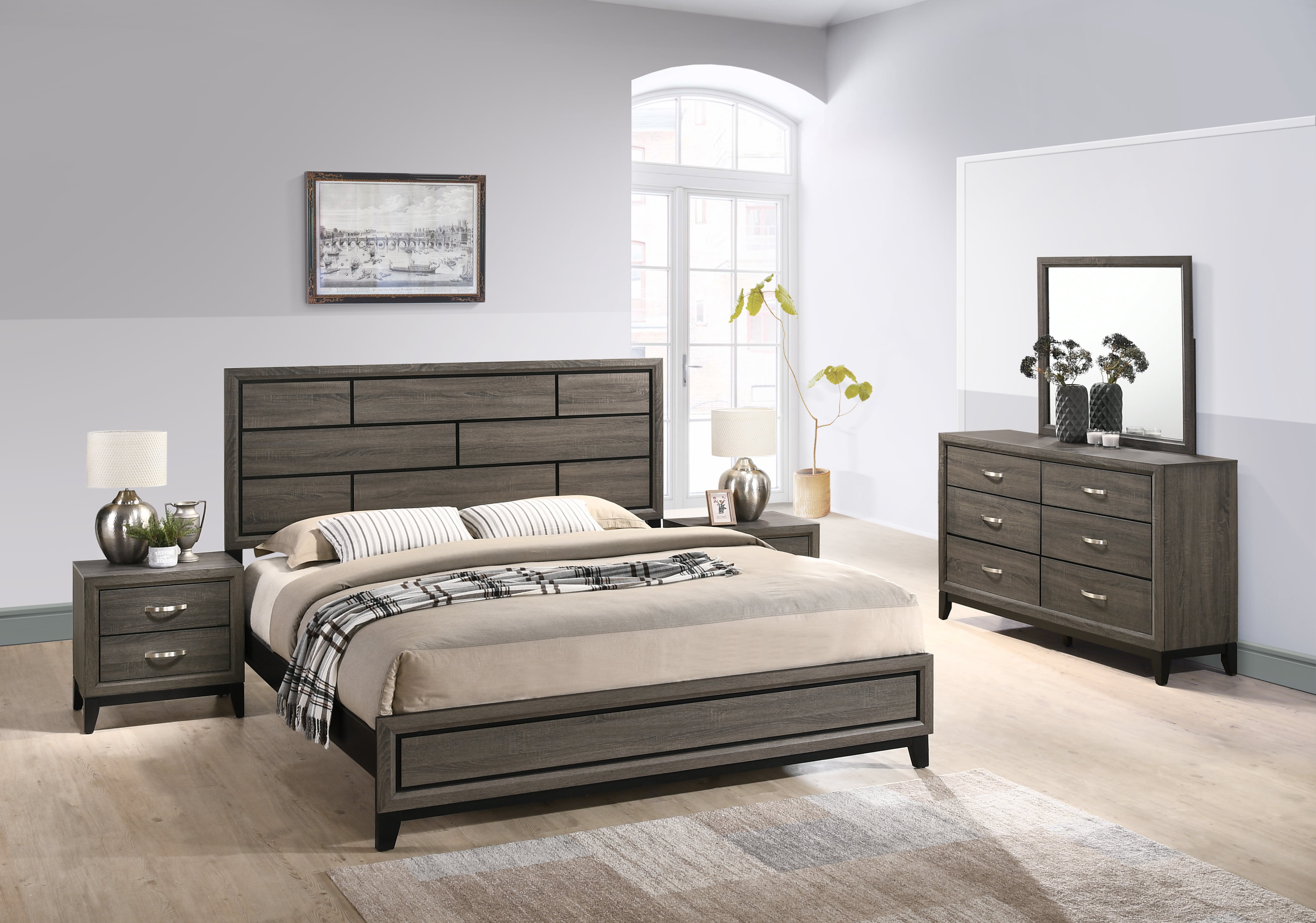 Stout Panel Bedroom Set with Bed, Dresser, Mirror, 2 Nightstands, Wood ...