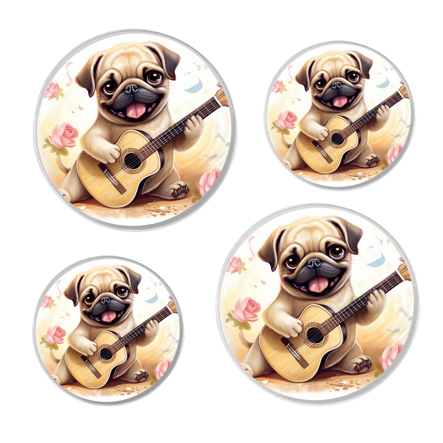Stove Burner Covers 4 Pcs for ,Cute Pug Dog with Guitar Love Heart ...