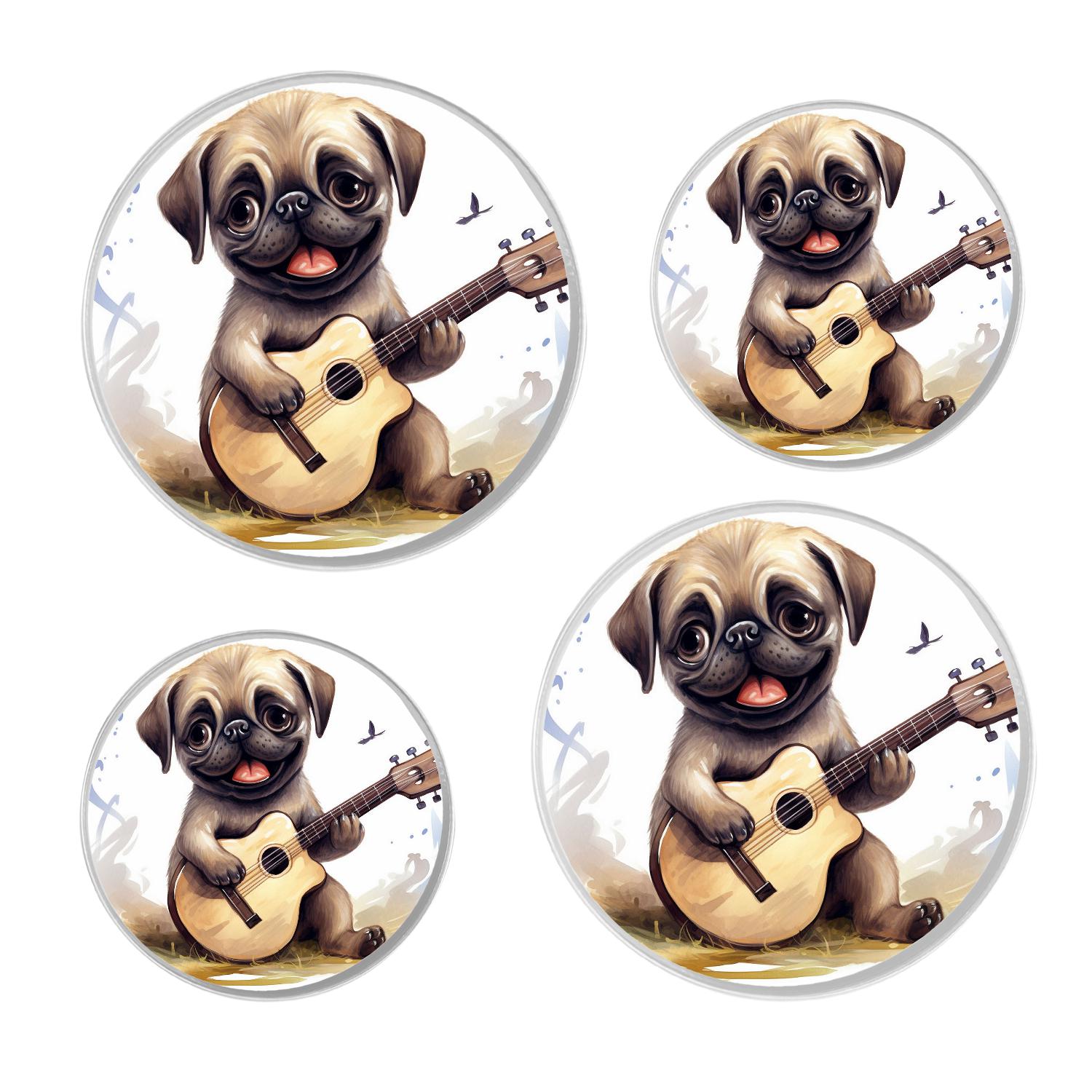 Stove Burner Covers 4 Pcs for ,Cute Pug Dog with Guitar Love Heart ...