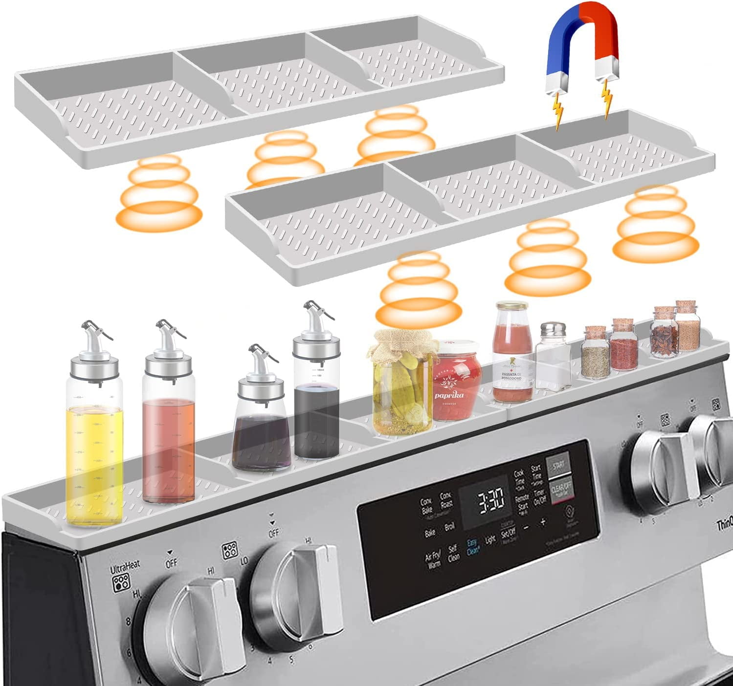 Stove Top 30 Inch Magnetic Silicone Shelf Over the Stove Spice Rack ...