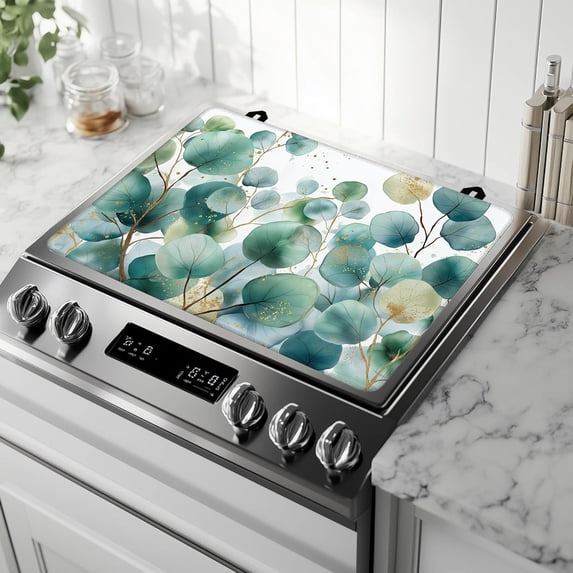 Stove Top Covers for Electric Stove,Eucalyptus Leaf Golden Green Stove ...