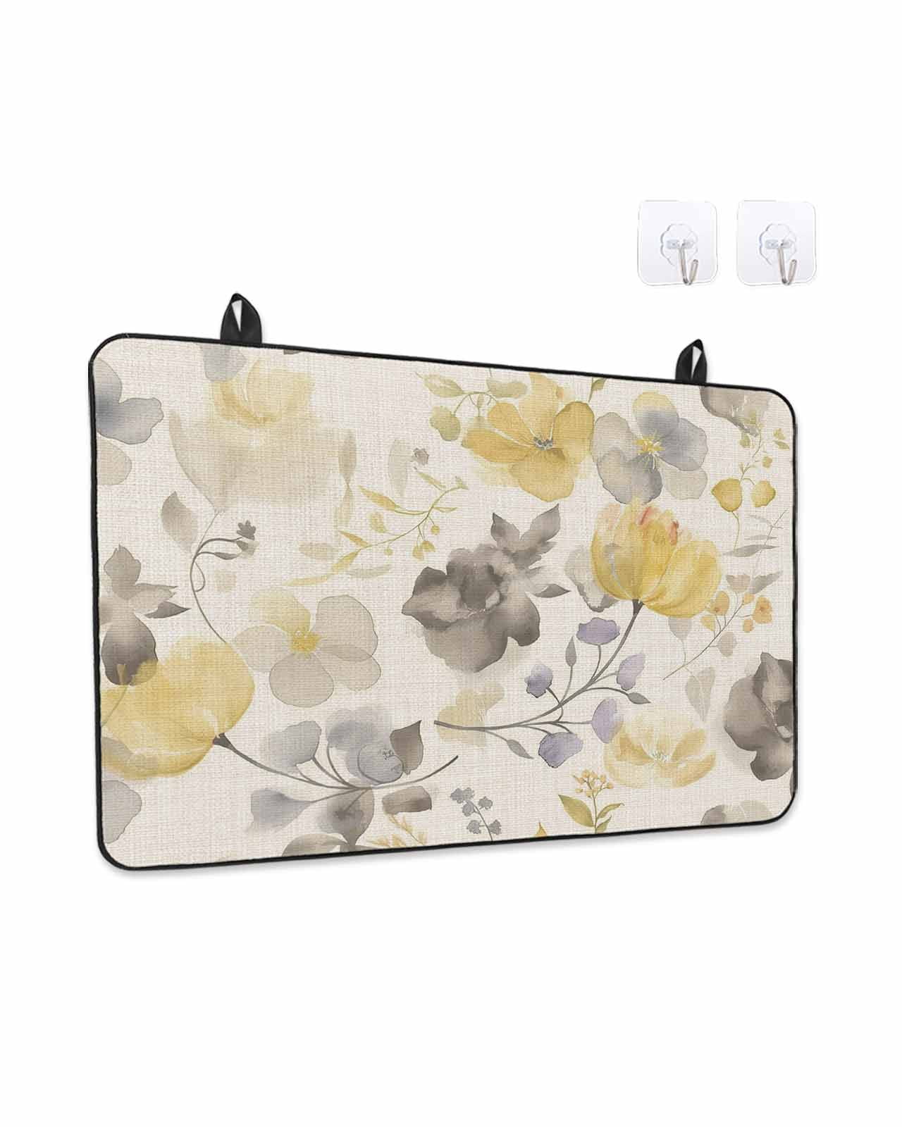 Stove Top Covers for Electric Stove, Yellow Grey Botanical Glass ...