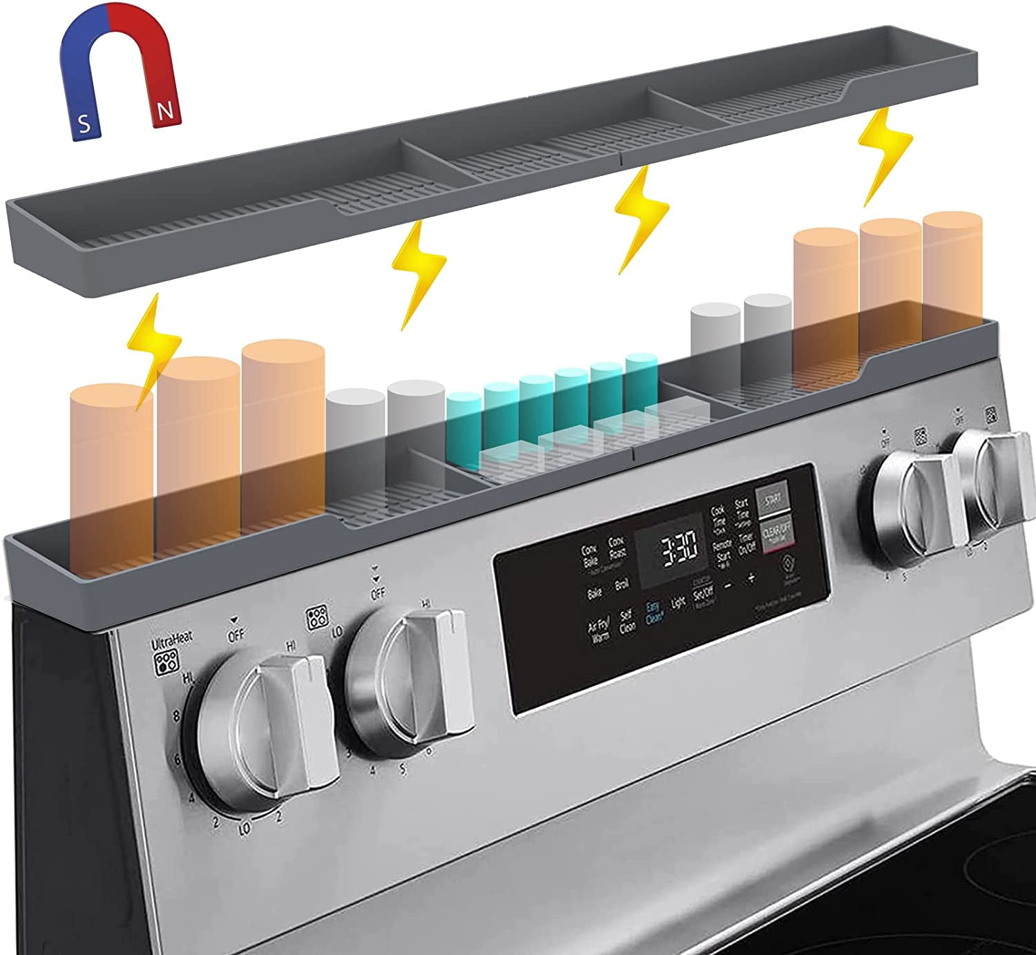 YIBUKIY 30 Inch Magnetic Stove Top Shelf - Silicone Kitchen Organizer ...