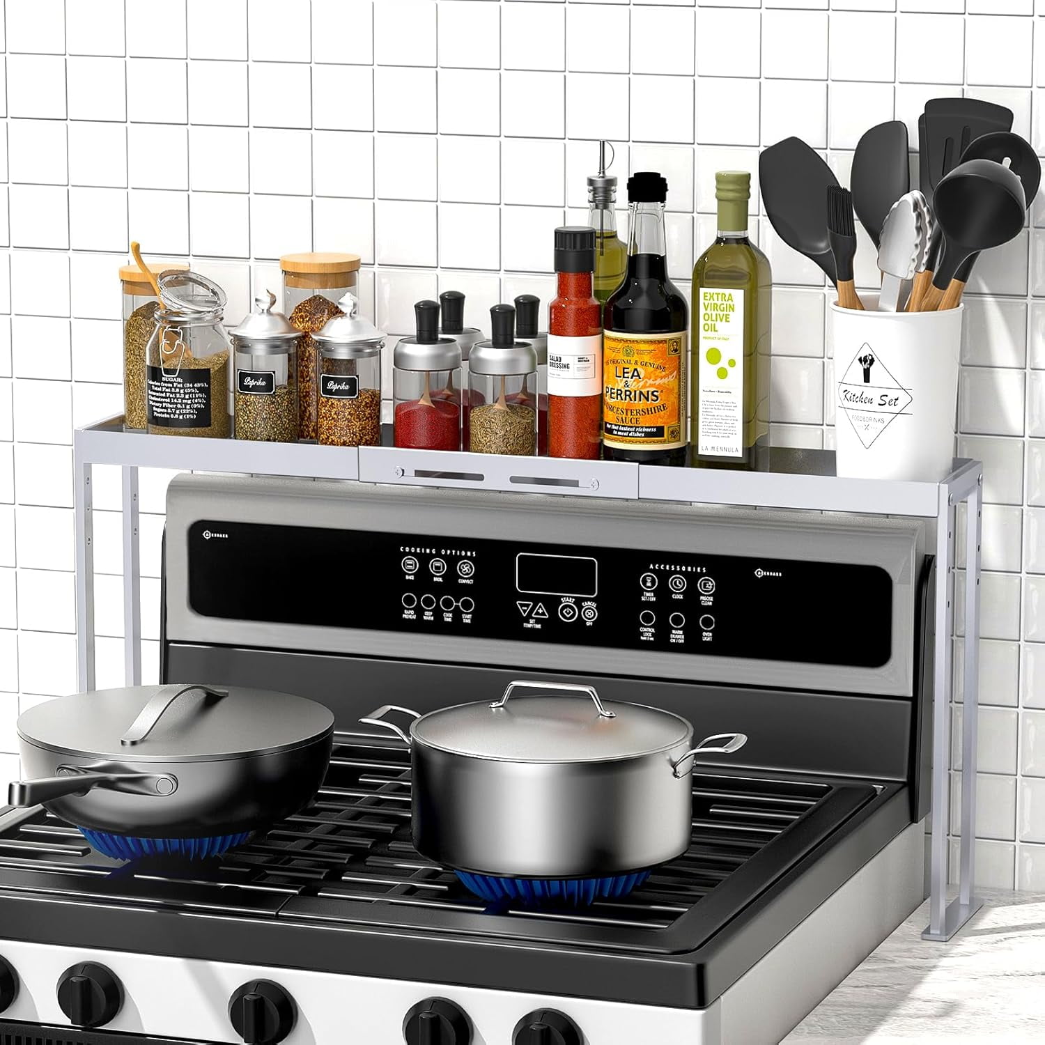 Stove Top Shelf,Adjustable 27 to 33 Inch Over the Stove Shelf for Back ...