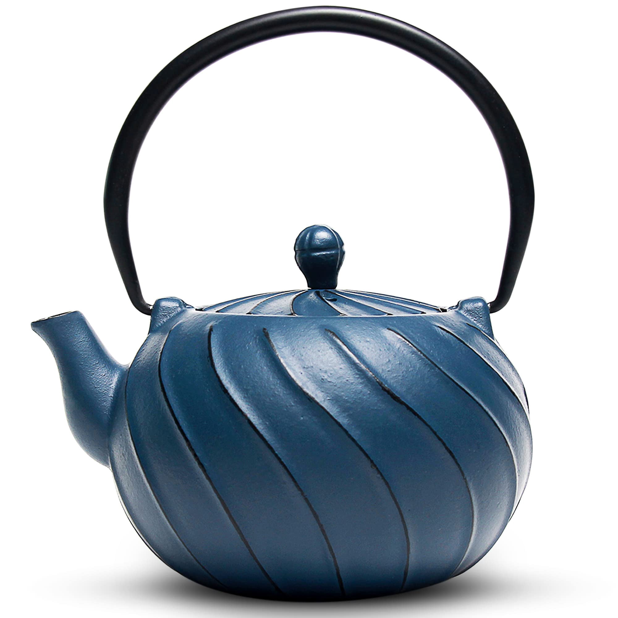 Stovetop Cast Iron Tea Kettle 0.9 Quarts Navy Blue with Stainless Steel ...
