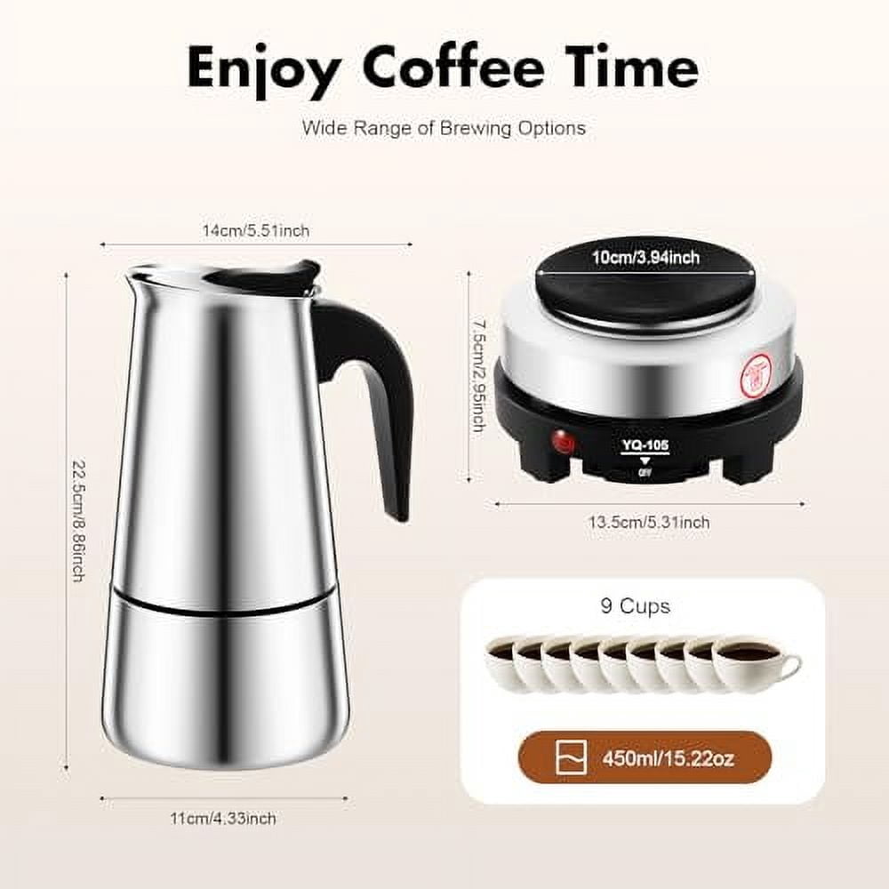 Stovetop Coffee Maker, 9 Cup Stainless Steel Moka Pot Espresso Maker ...