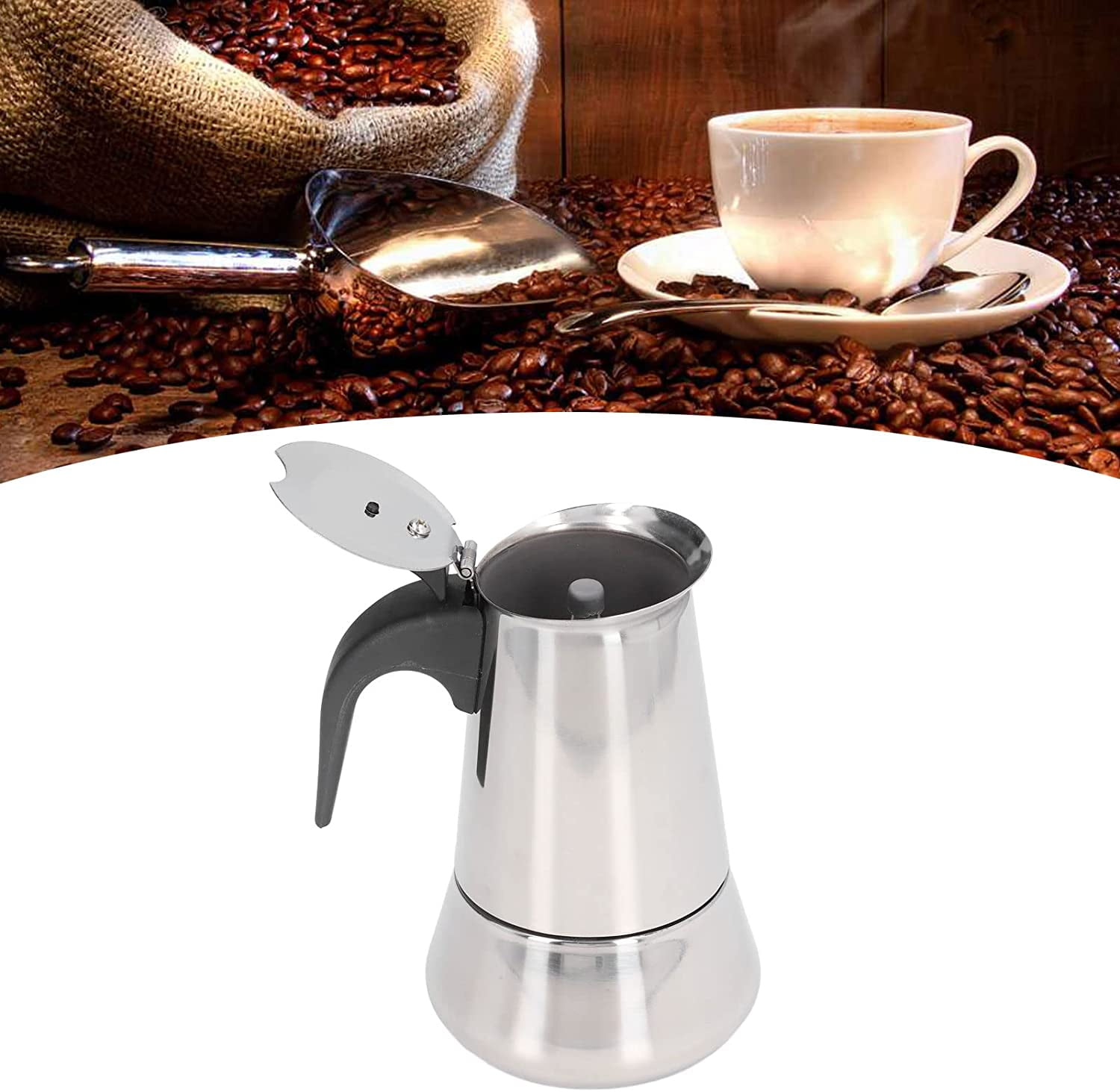 Stovetop Espresso Maker, 2 Cups Portable Stainless Steel Moka Pot ...
